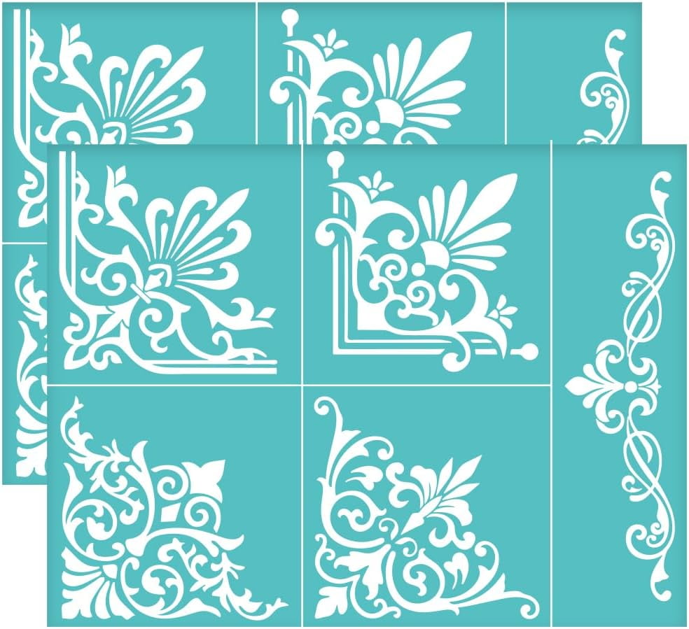 DIY 11x8.6 Inch 2Pcs Self-Adhesive Silk Screen Printing Stencil Floral ...