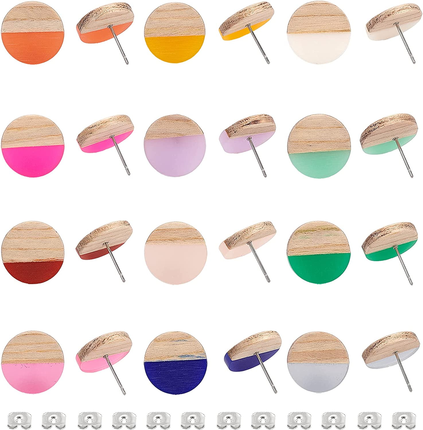DIY 12 Pairs Stud Earring Findings Resin Wooden Stud Earrings Findings ...