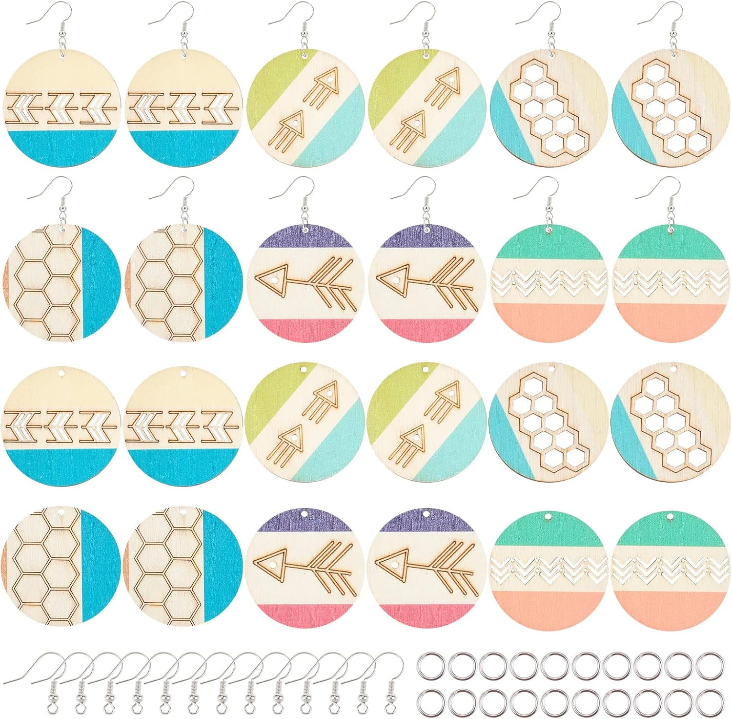 DIY 12 Pairs Wooden Dangle Earring Making Starter Kit Unfinished ...