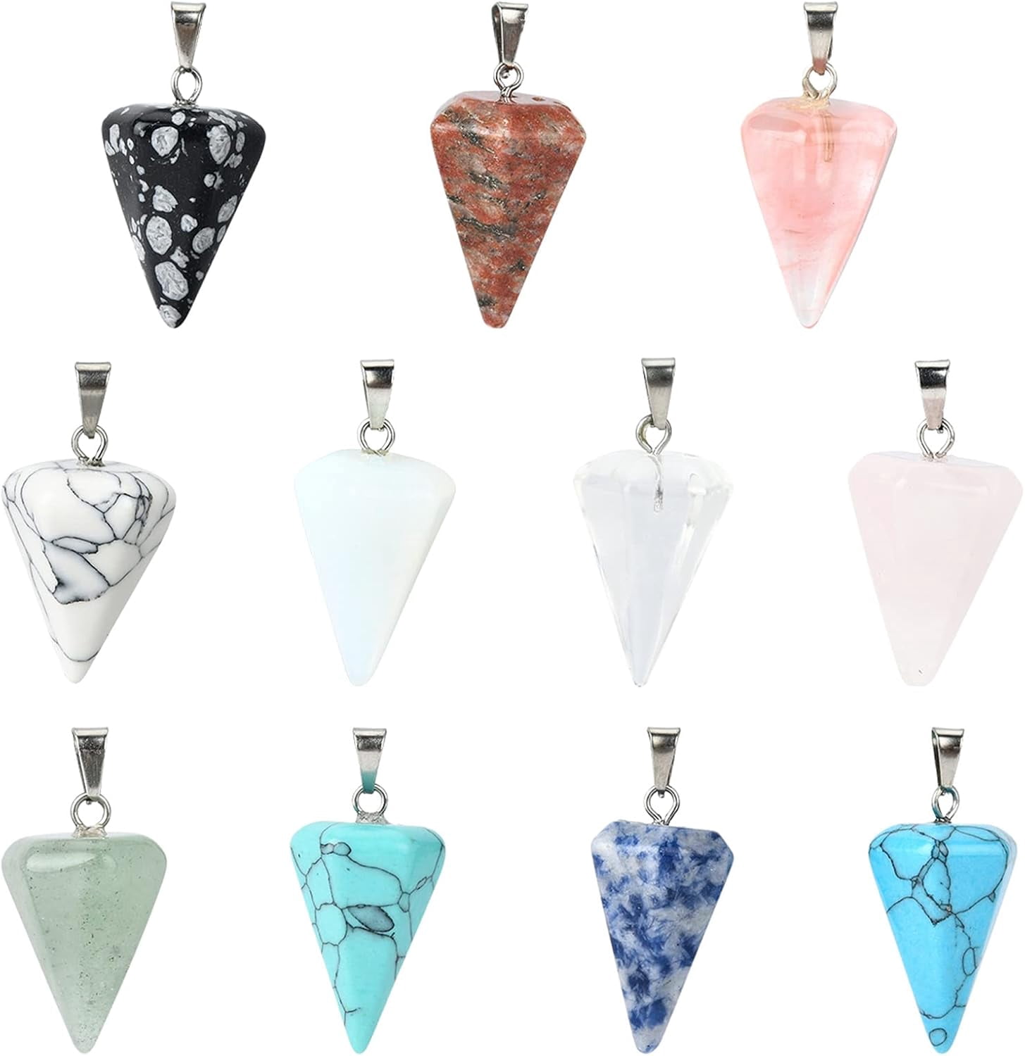 DIY 12 Pcs Cone Shaped Gemstone Pendants 12 Styles Spike Rock Charms ...