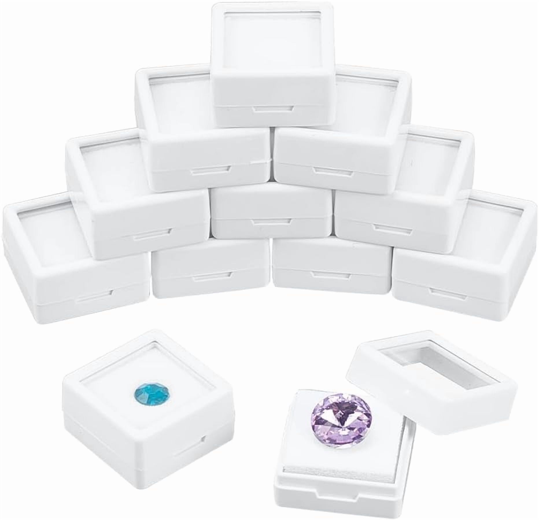 DIY 12 Pcs Gemstone Display Boxes 1.2x1.2x0.6 Inch White Plastic Square ...