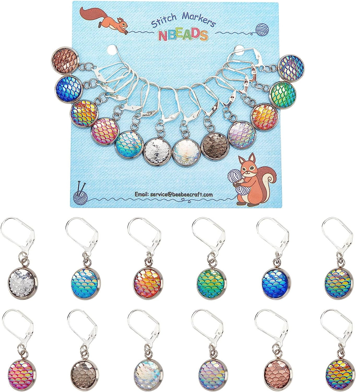 DIY 12 Pcs Mermaid Tail Stitch Markers 12 Colors Resin Fish Scale ...