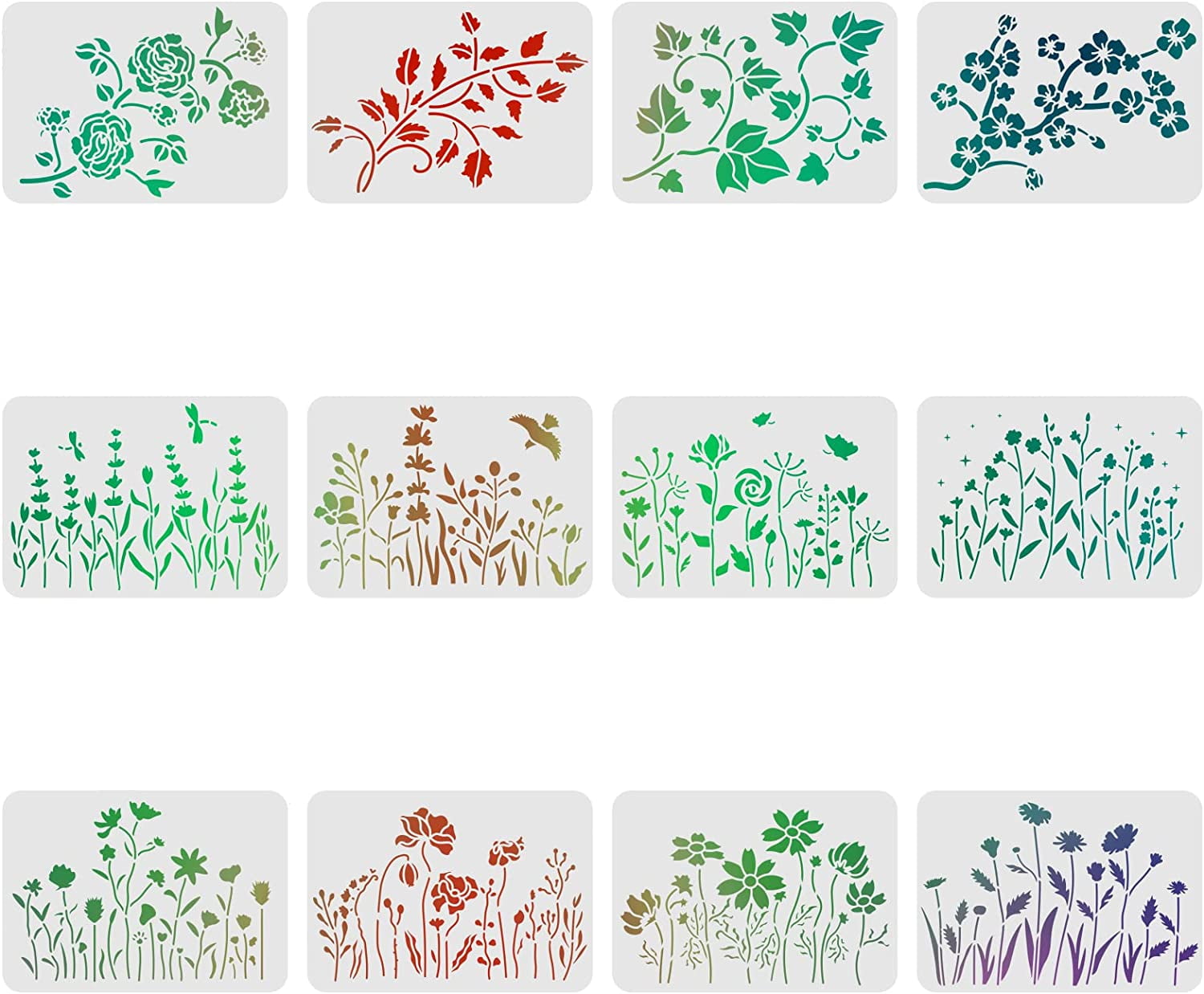 DIY 12 Pcs Wild Flower Stencils Drawing Painting Templates Sets 8.3x11 ...
