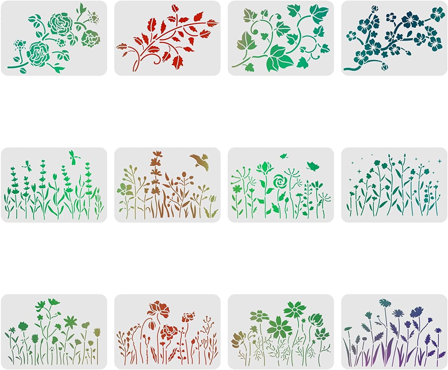 DIY 12 Pcs Wild Flower Stencils Drawing Painting Templates Sets 8.3x11 ...