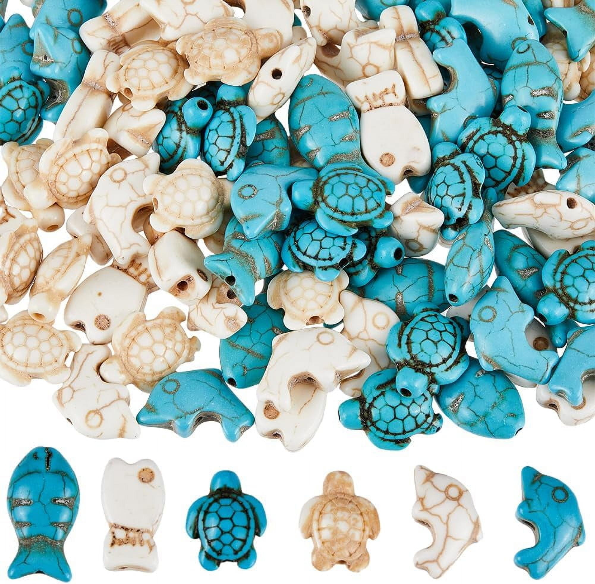 DIY 120PCS 6 STYLES Turquoise Turtle Beads Ocean Animal Beads Summer ...