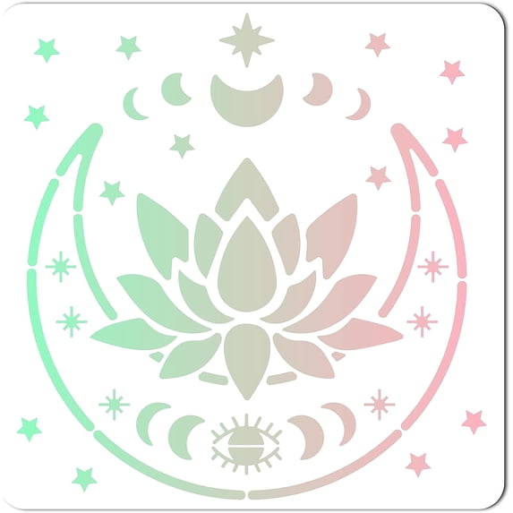 DIY 12x12 Inch Lotus Stencil Moon and Star Flower Template Square Large ...