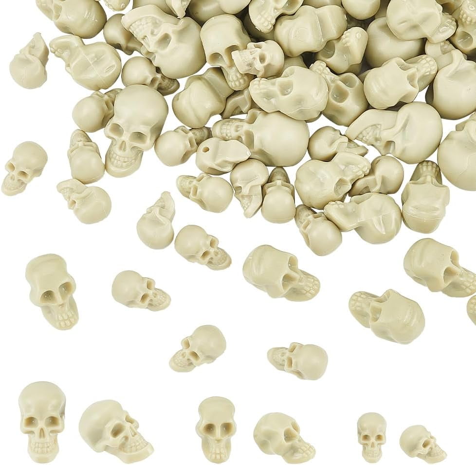 DIY 140 Pcs 3 Sizes Mini Plastic Skull Heads Halloween Skeleton ...