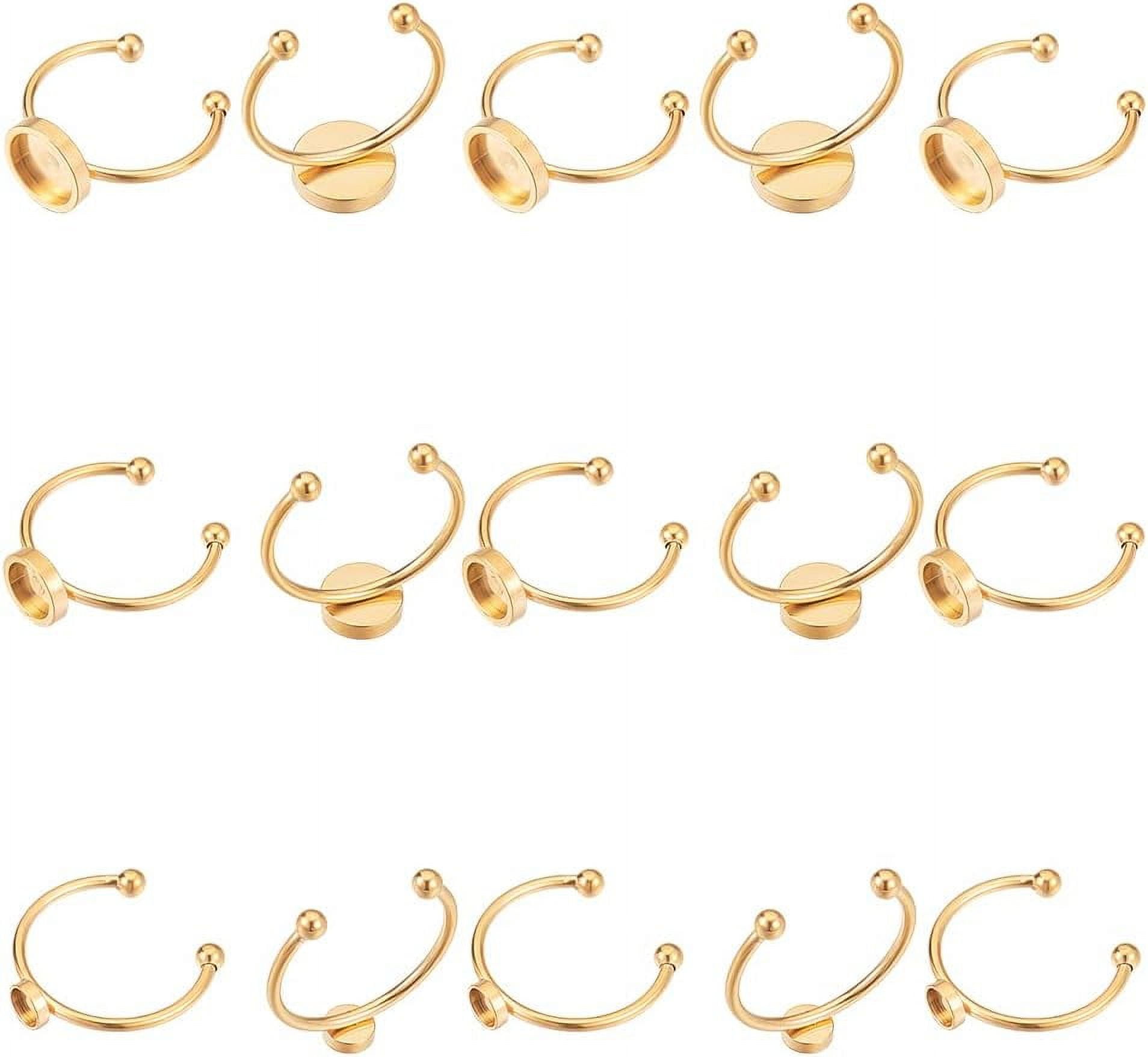DIY 15pcs Golden Blank Dome Adjustable Open Finger Ring 4~8mm Tray ...
