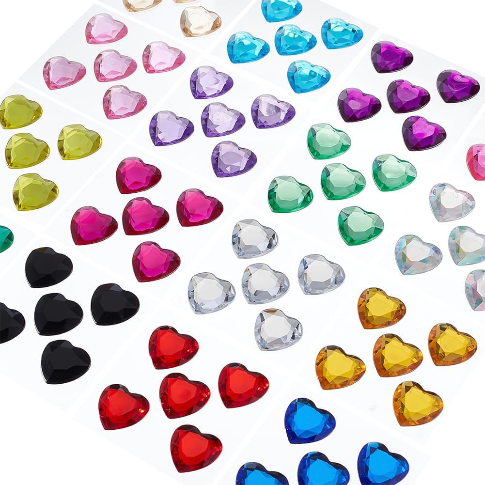 DIY 16 Sheets Heart Rhinestone Stickers 16 Colors Gem Stickers Jewels ...