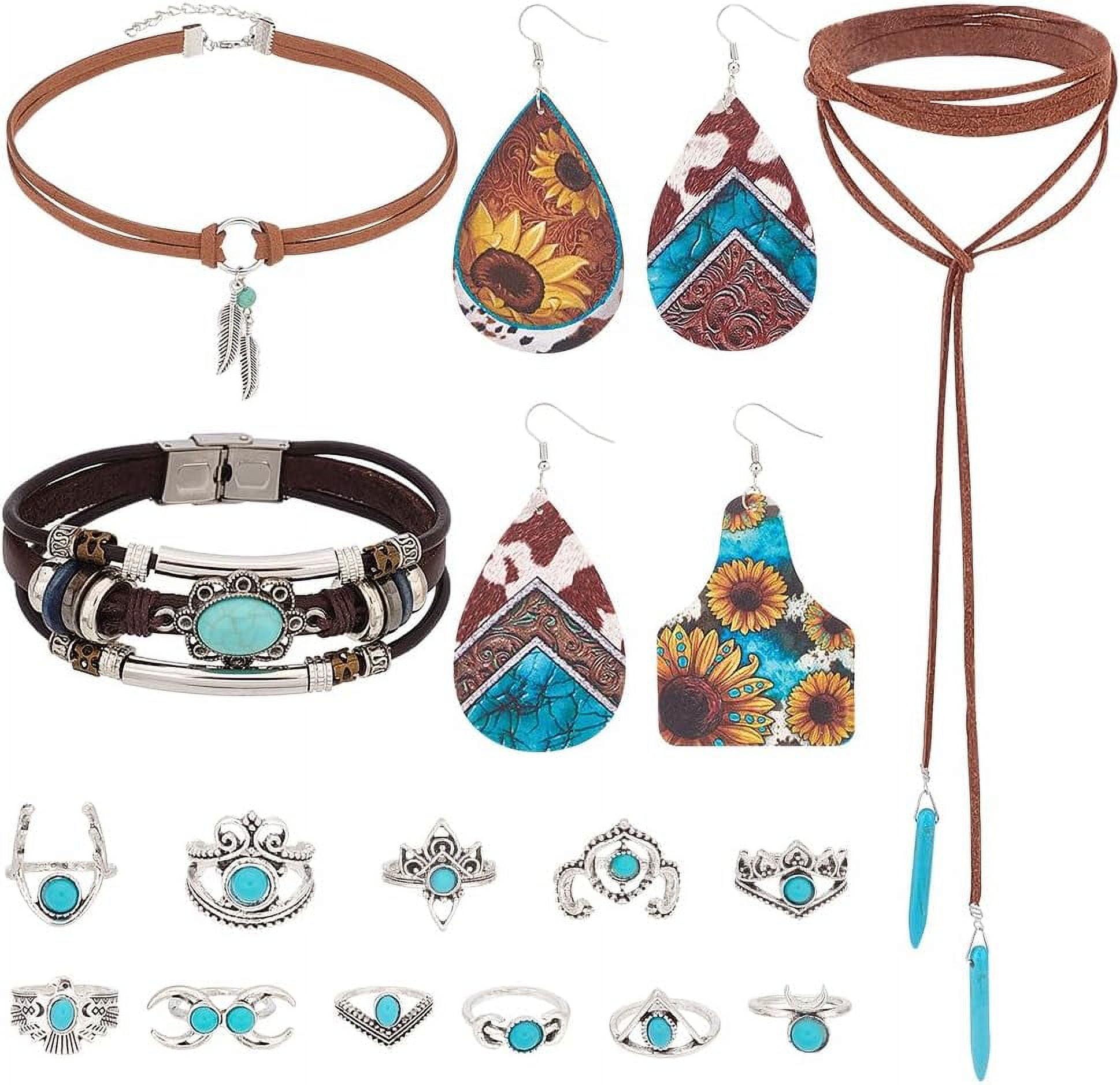 DIY 18pcs Western Jewelry Bohemian Turquoise Jewelry Set Stackable ...