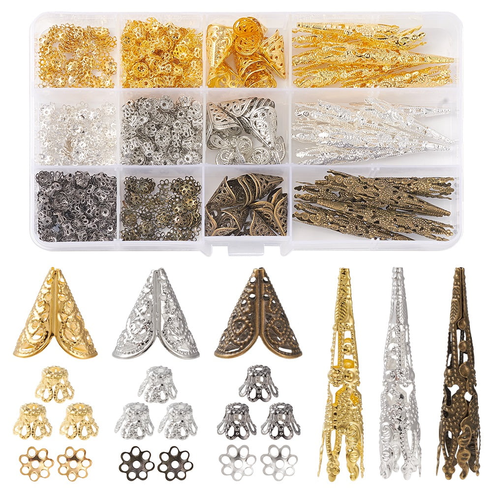 DIY 1Box 690Pcs 12 Style Iron Bead Cap & Cone Sets Mixed Color Bead ...