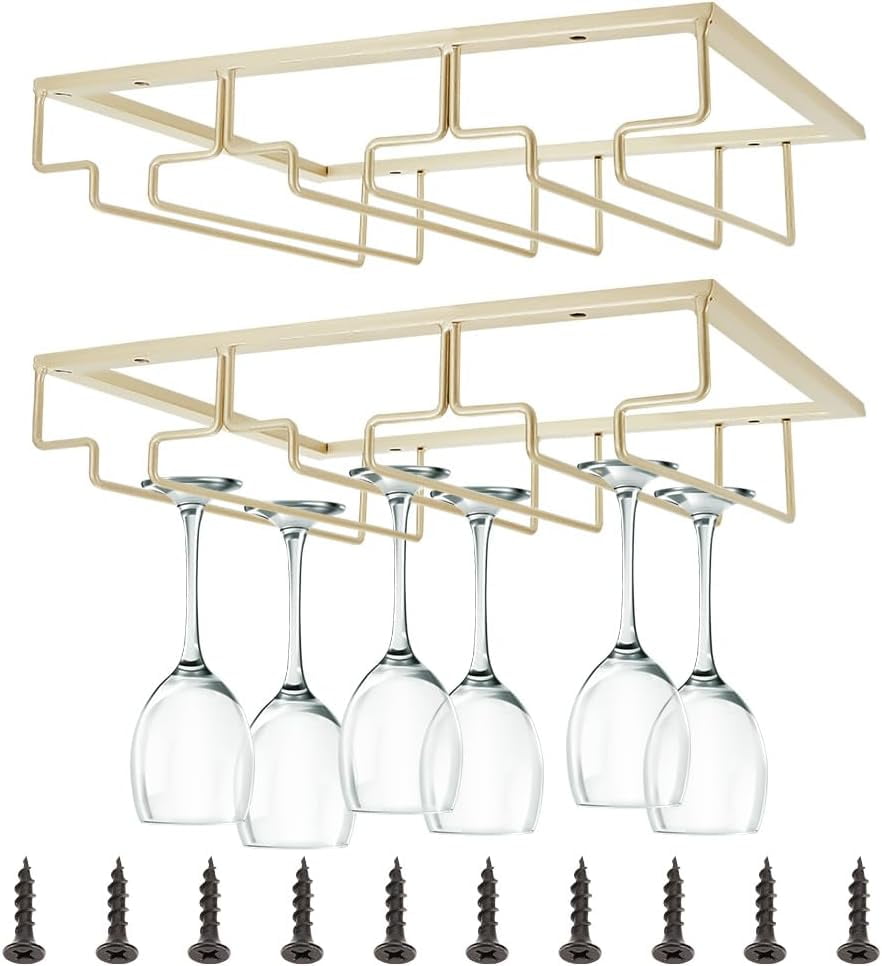 DIY 2 Pack Wine Glass Rack Iron 3 Rows Wine Glass Storage Hanger Under ...