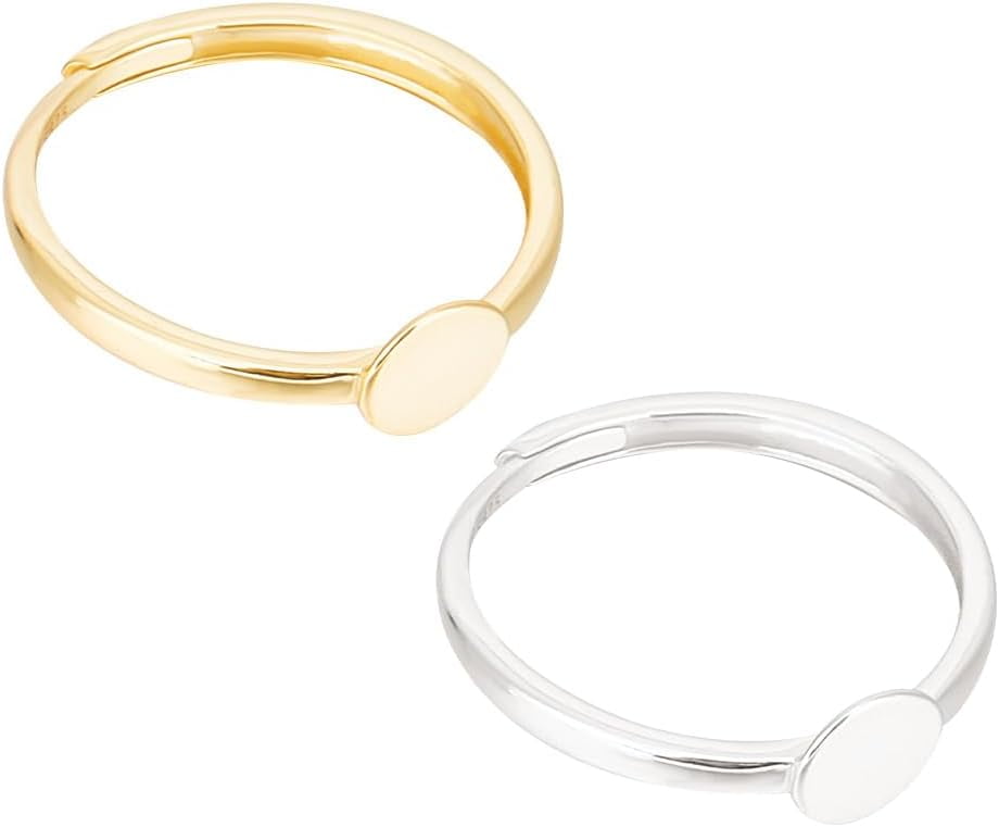 DIY 2 Pcs 2 Colors Sterling Silver Ring Bases Adjustable Open Cuff Ring ...