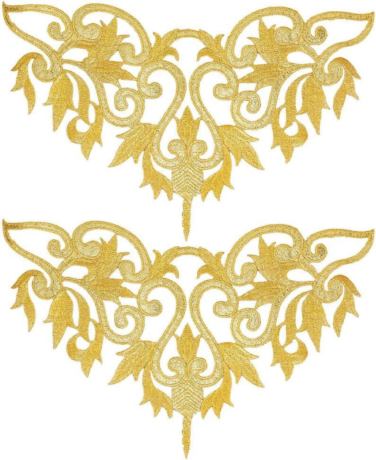 DIY 2 Pcs Gold Flower Embroidery Patches Crown Metallic Applique Ethnic Metallic Iron on Patches ...