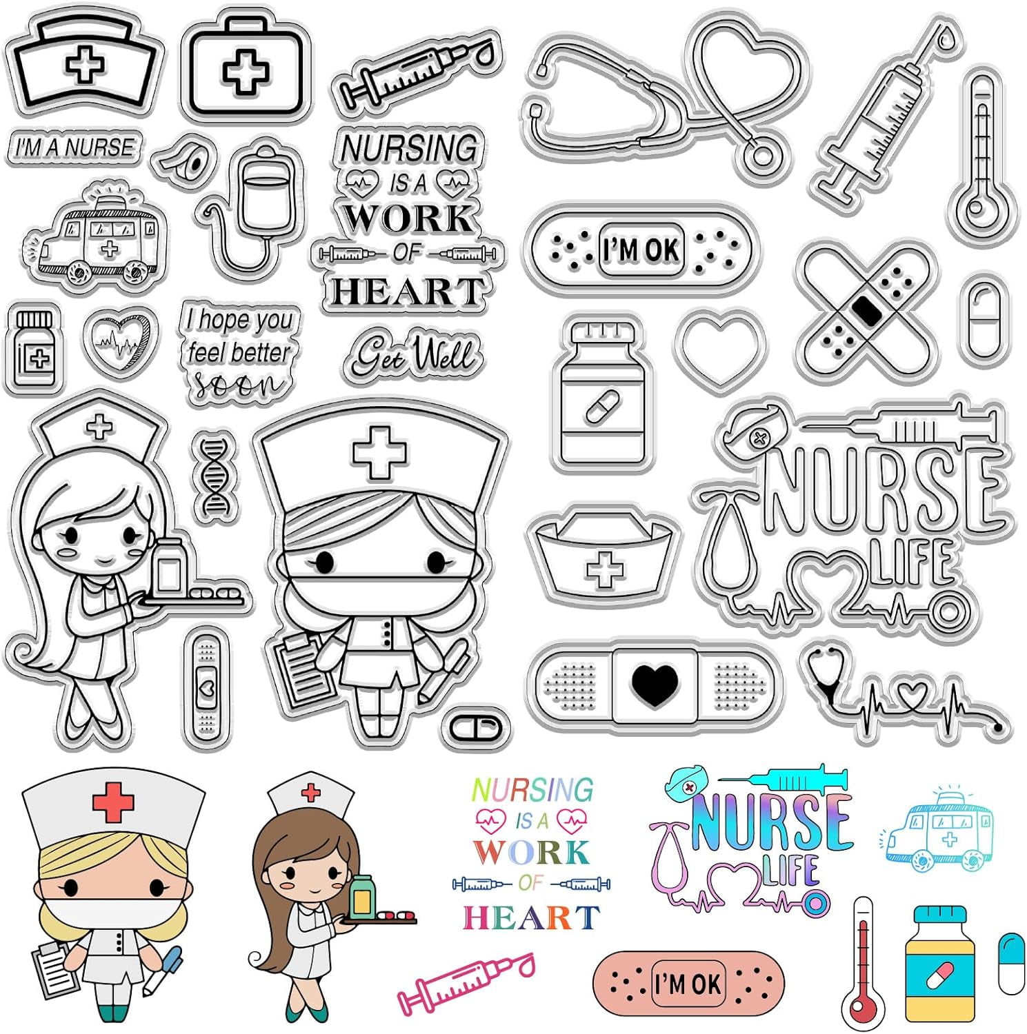 DIY 2 Styles Nurses' Day Clear Stamp Vintage Silicone Rubber Stamp Seal ...