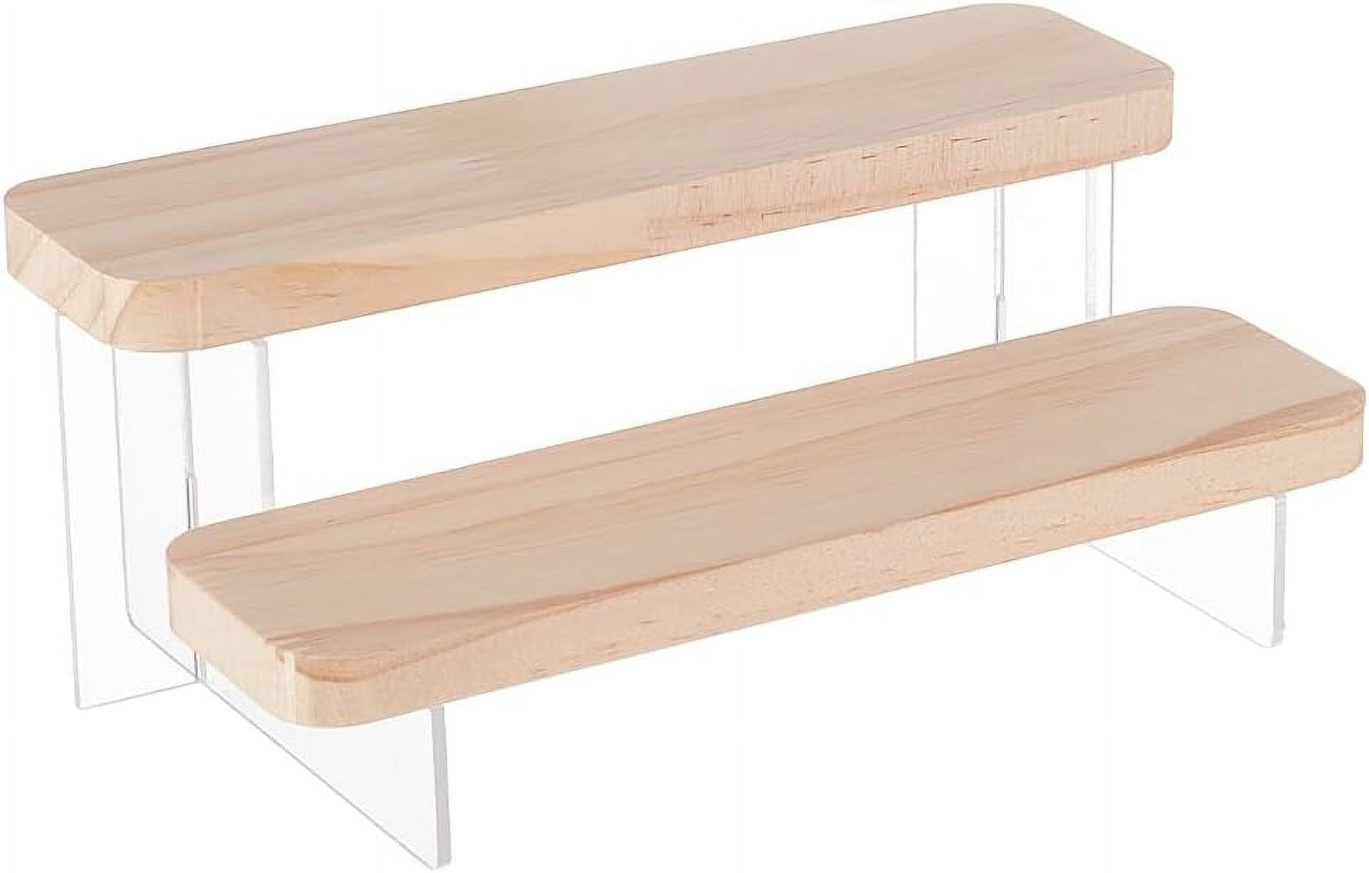 DIY 2-Tier Figure Display Stand Wooden Tiered Organizer Holder Acrylic ...