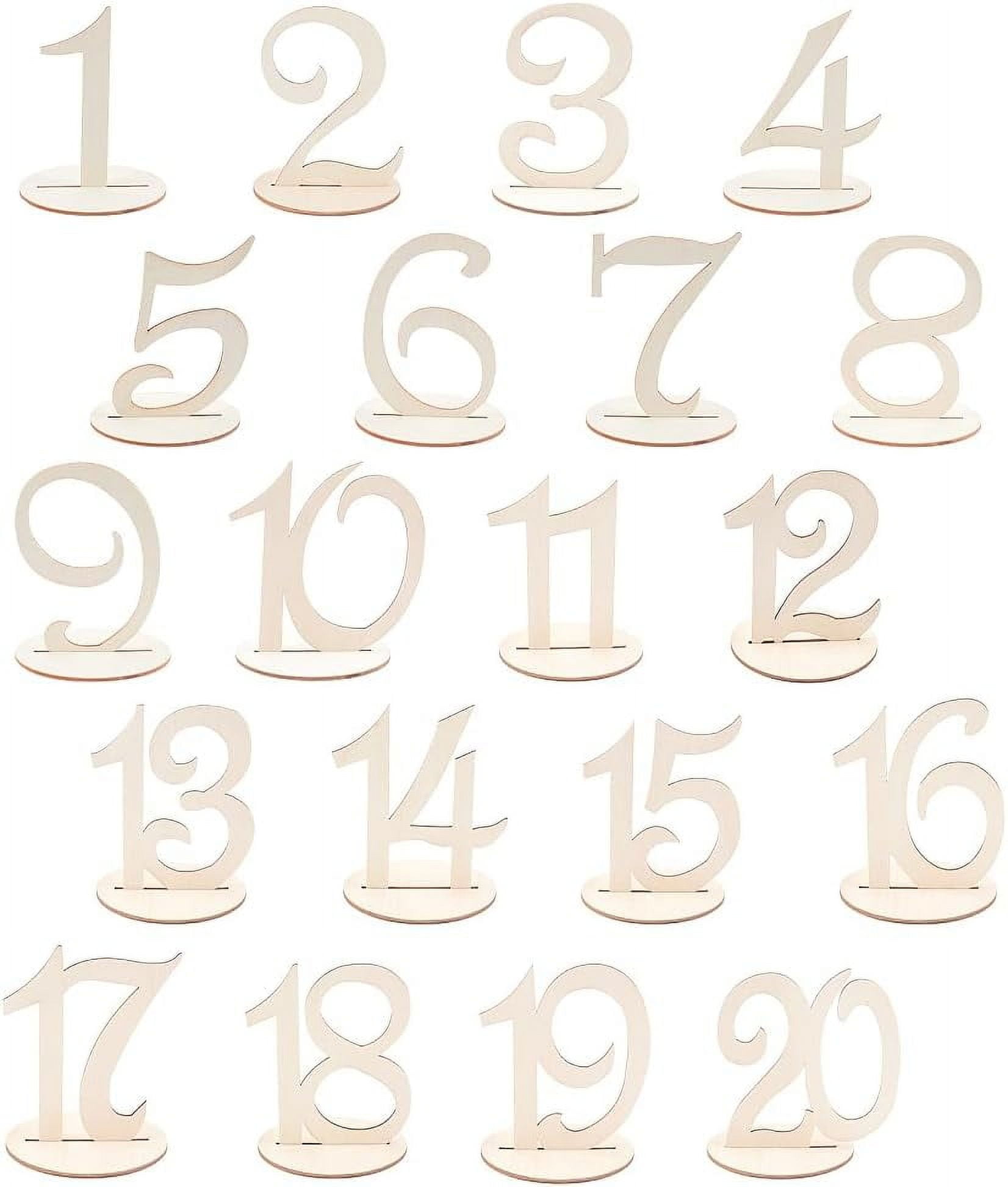 DIY 20 PCS Wooden Table Number Sign Stand with Round Shape Stand ...