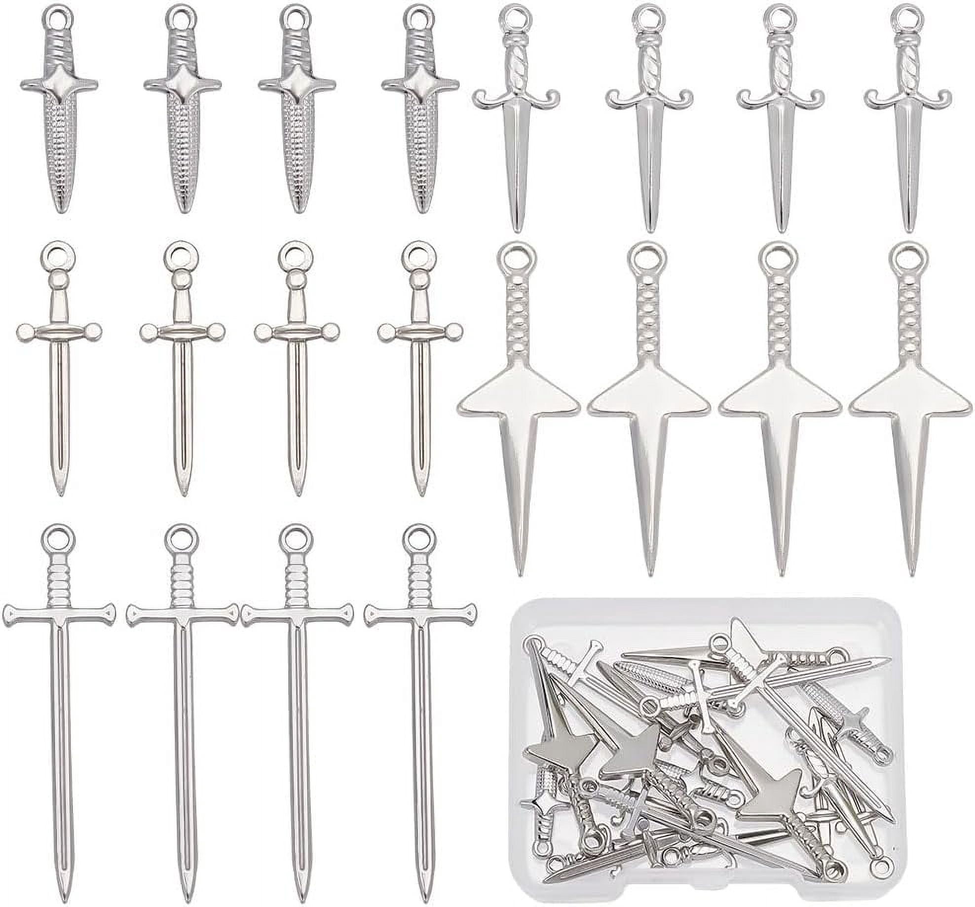 DIY 20 Pcs Dagger Charms 5 Styles Assorted Texture & Length Sword Blade ...