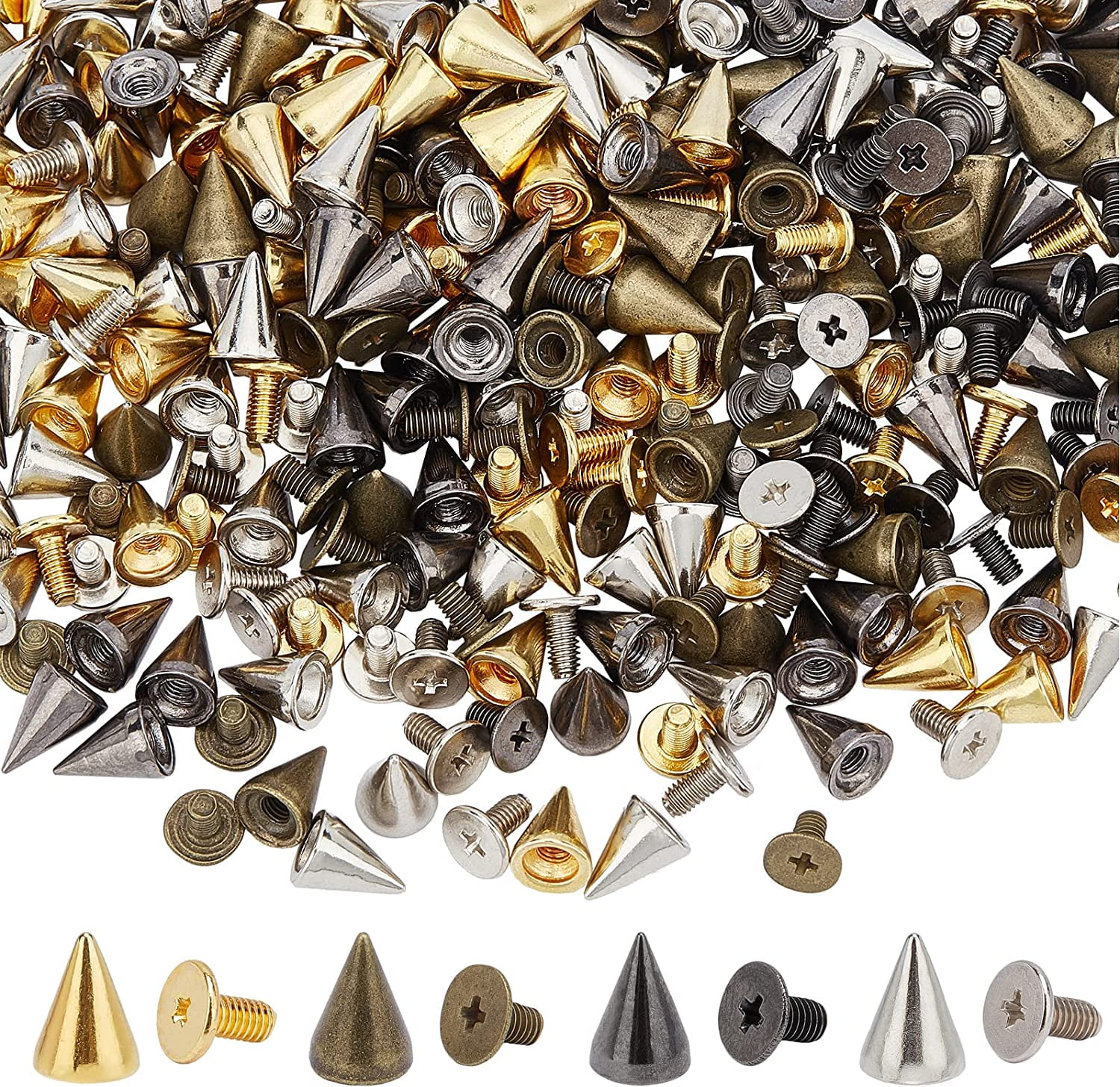 DIY 200 Sets Punk Spike Studs 4 Styles Cone Spikes Screwback Studs ...