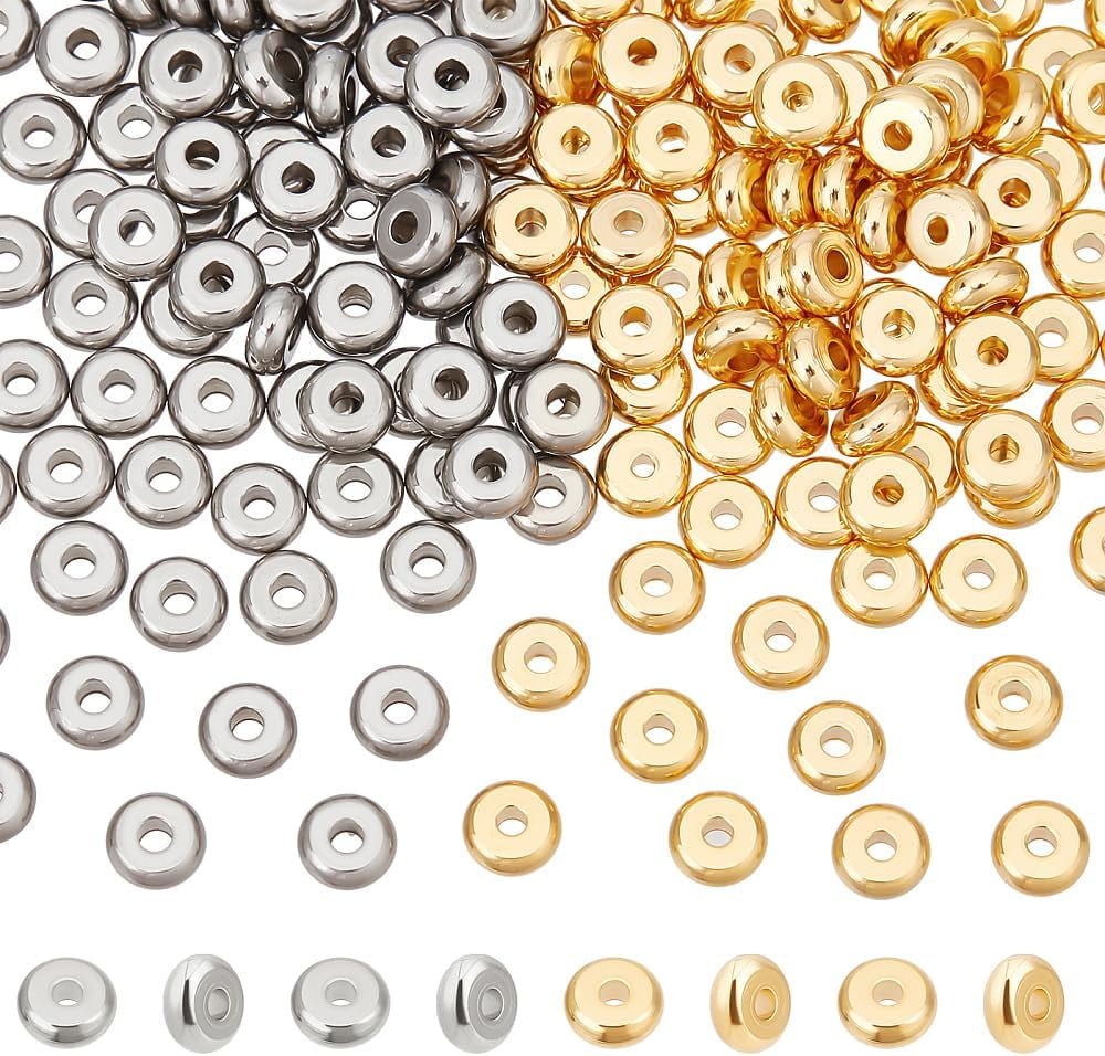 DIY 200Pcs 2 Colors Stainless Steel Spacer Beads Flat Round Tiny Smooth ...