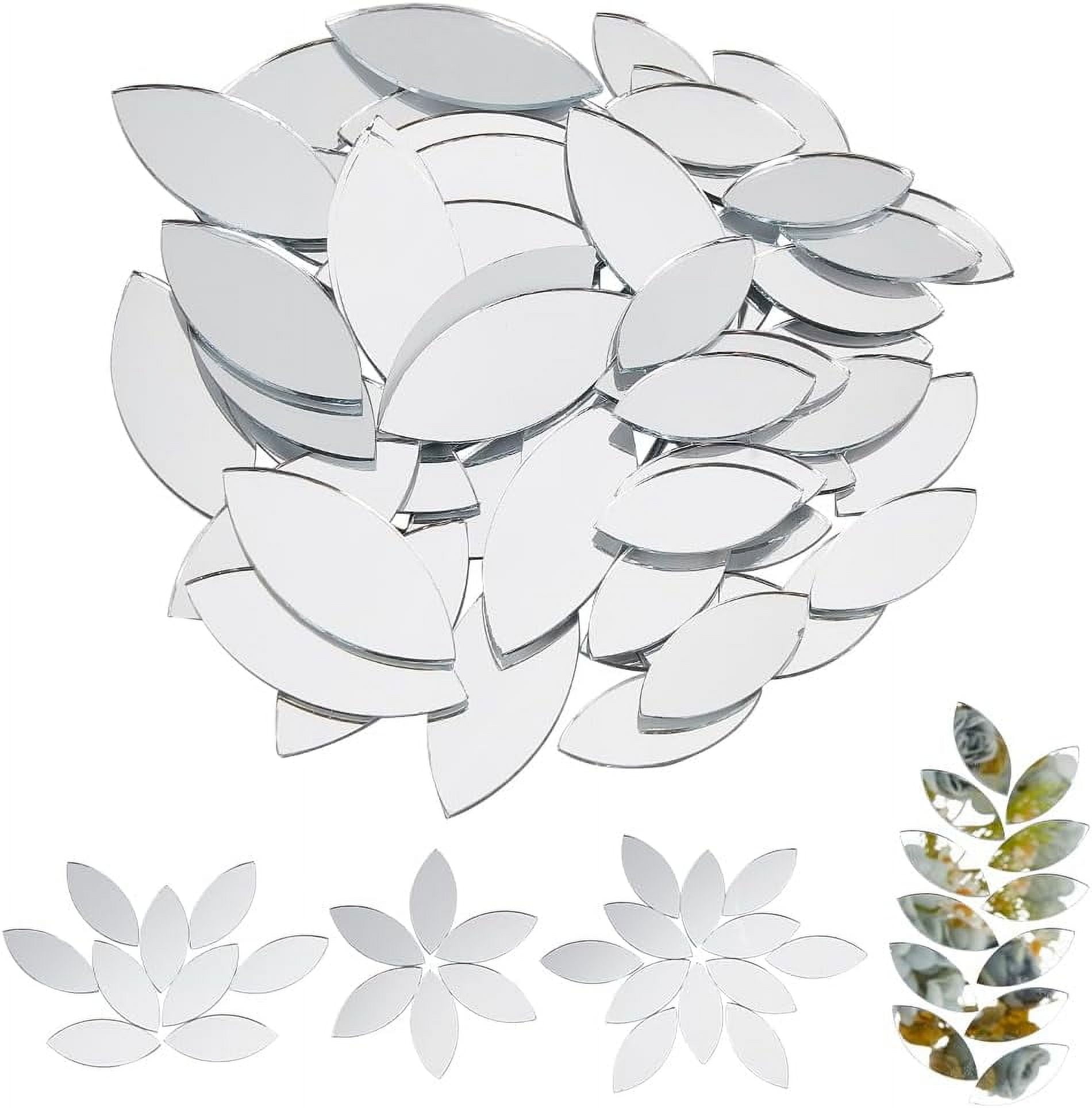 DIY 200Pcs Silver Leaf Shape Craft Mirrors Small Mirror Tiles Non-Stick ...
