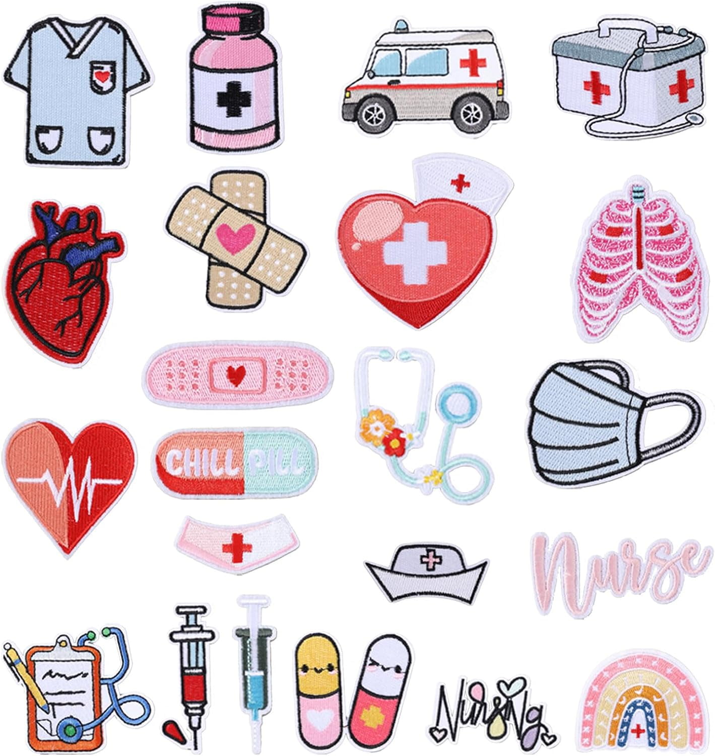 DIY 22pcs Nurse Embroidered Patches Lovely Embroidered Iron On Sew On ...