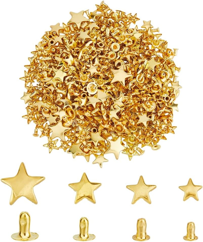 DIY 230 Sets 4 Sizes Star Shape Iron Garment Rivets Golden Leather Rivets Kit Double Cap Rivet ...