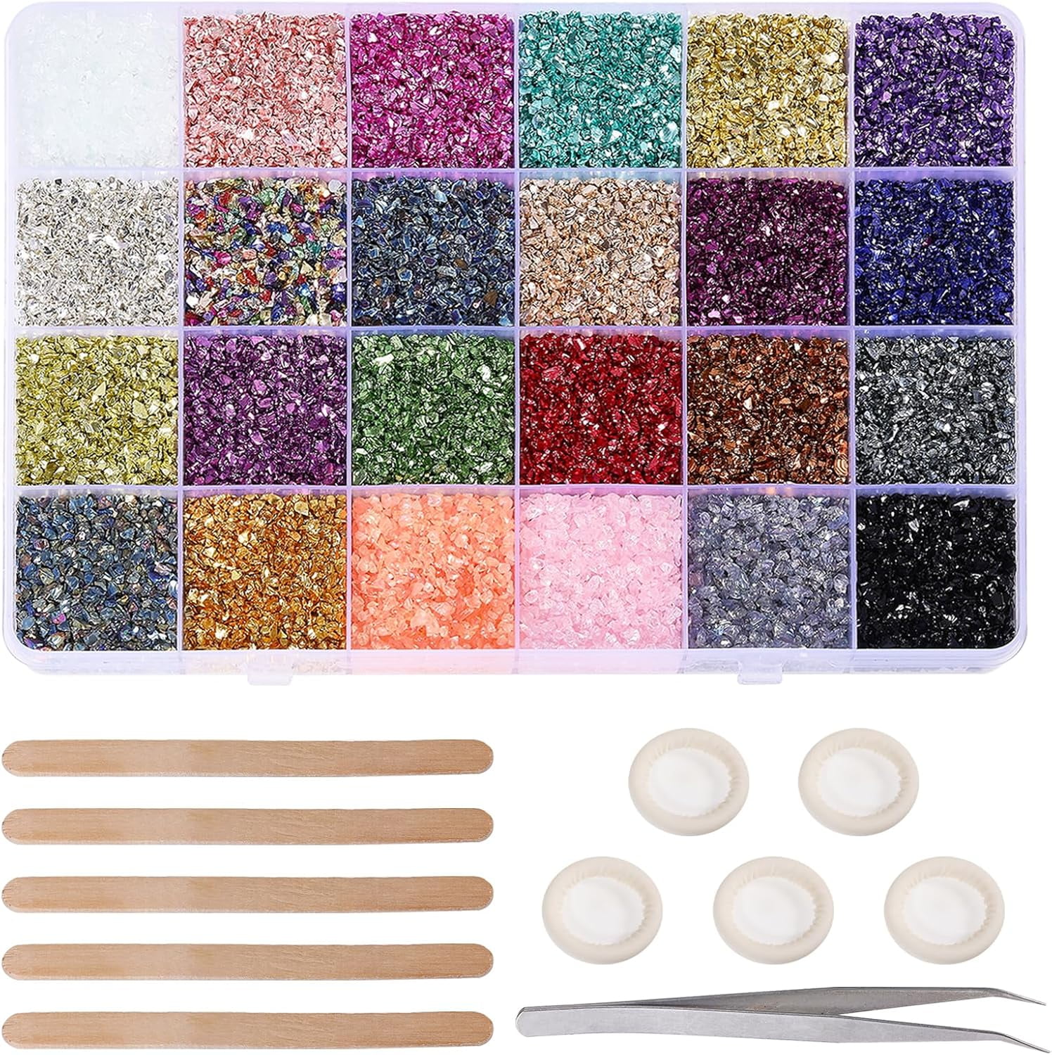DIY 24 Colors Crushed Glass for Resin Fillers Irregular Crystal Chips ...