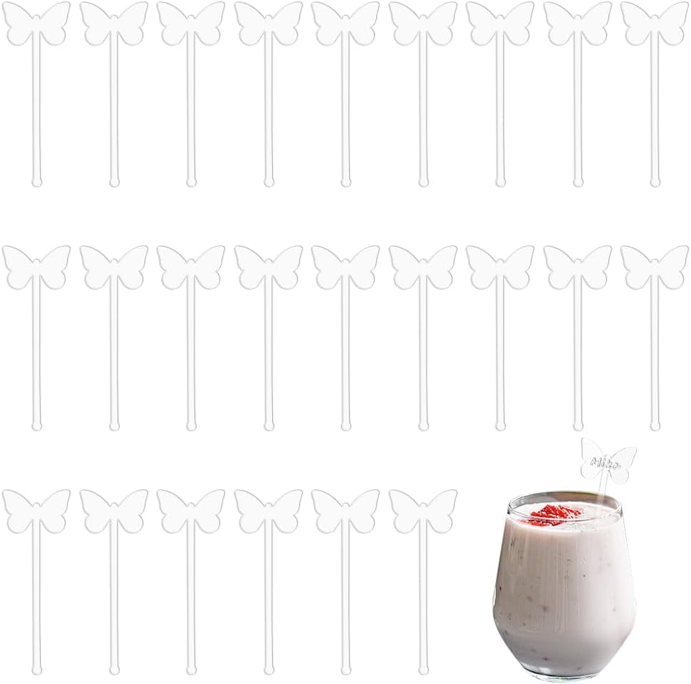 DIY 24 Pcs 6 Inch Cocktail Swizzle Stick Clear Butterfly-shaped Acrylic ...