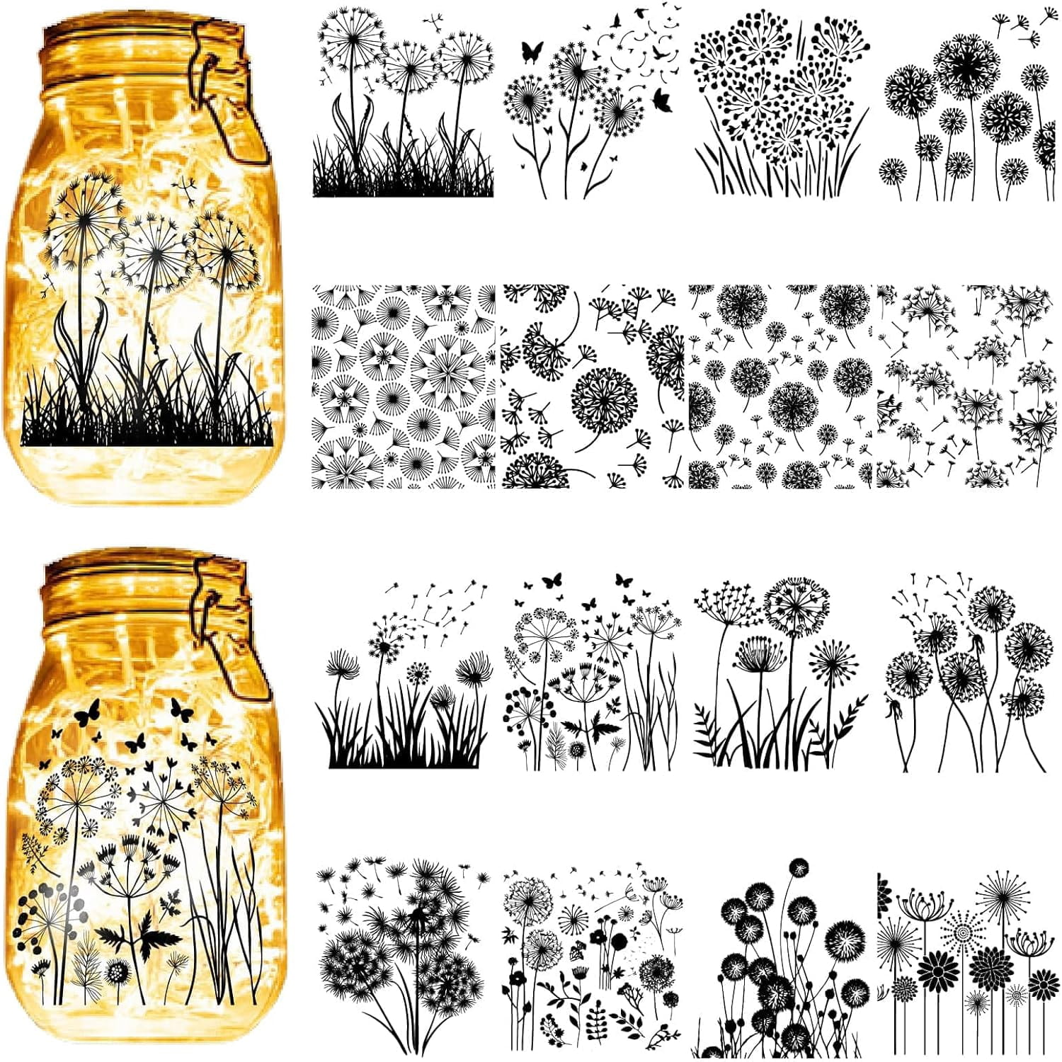 DIY 24Pcs Dandelion Theme Silhouettes Mason Jar Decor Flower Cutouts ...