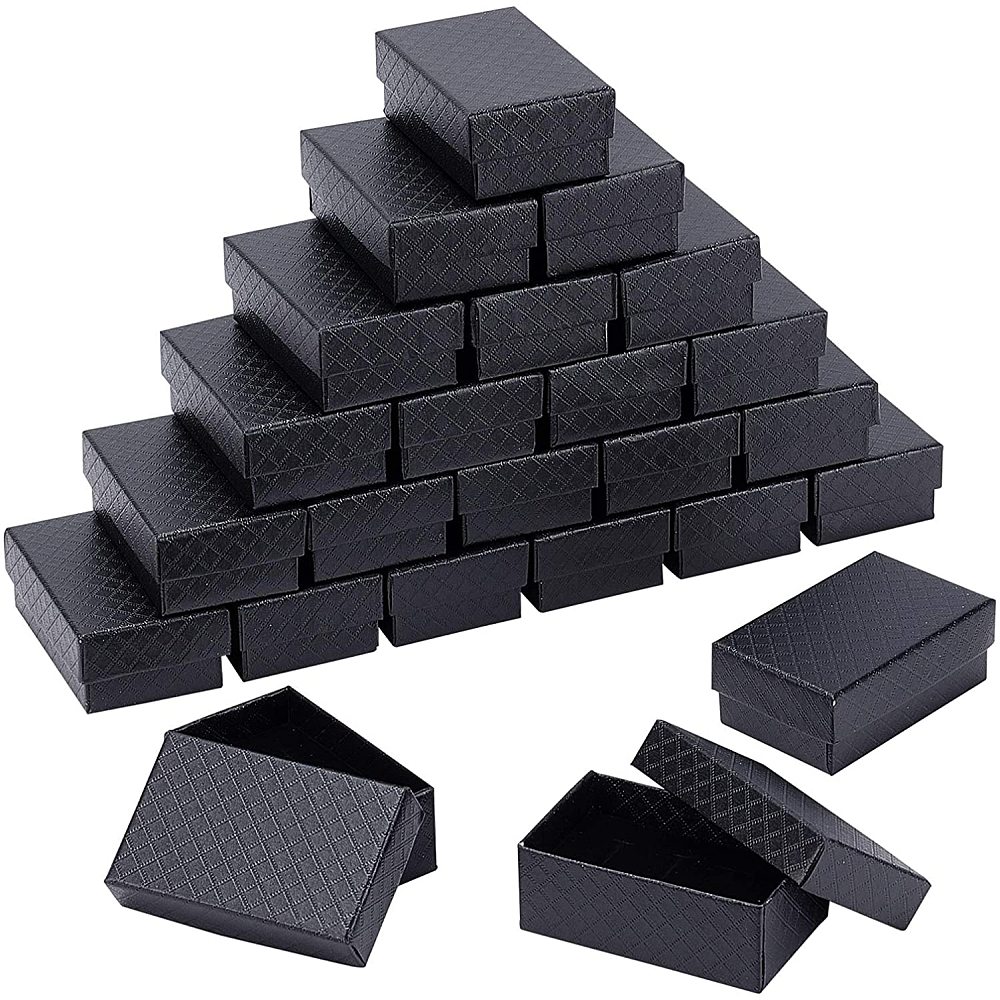 DIY 24pc 24 Pack Diamond Pattern Cardboard Jewelry Boxes 8x5x3cm Rectangle Ring Earring Necklace ...