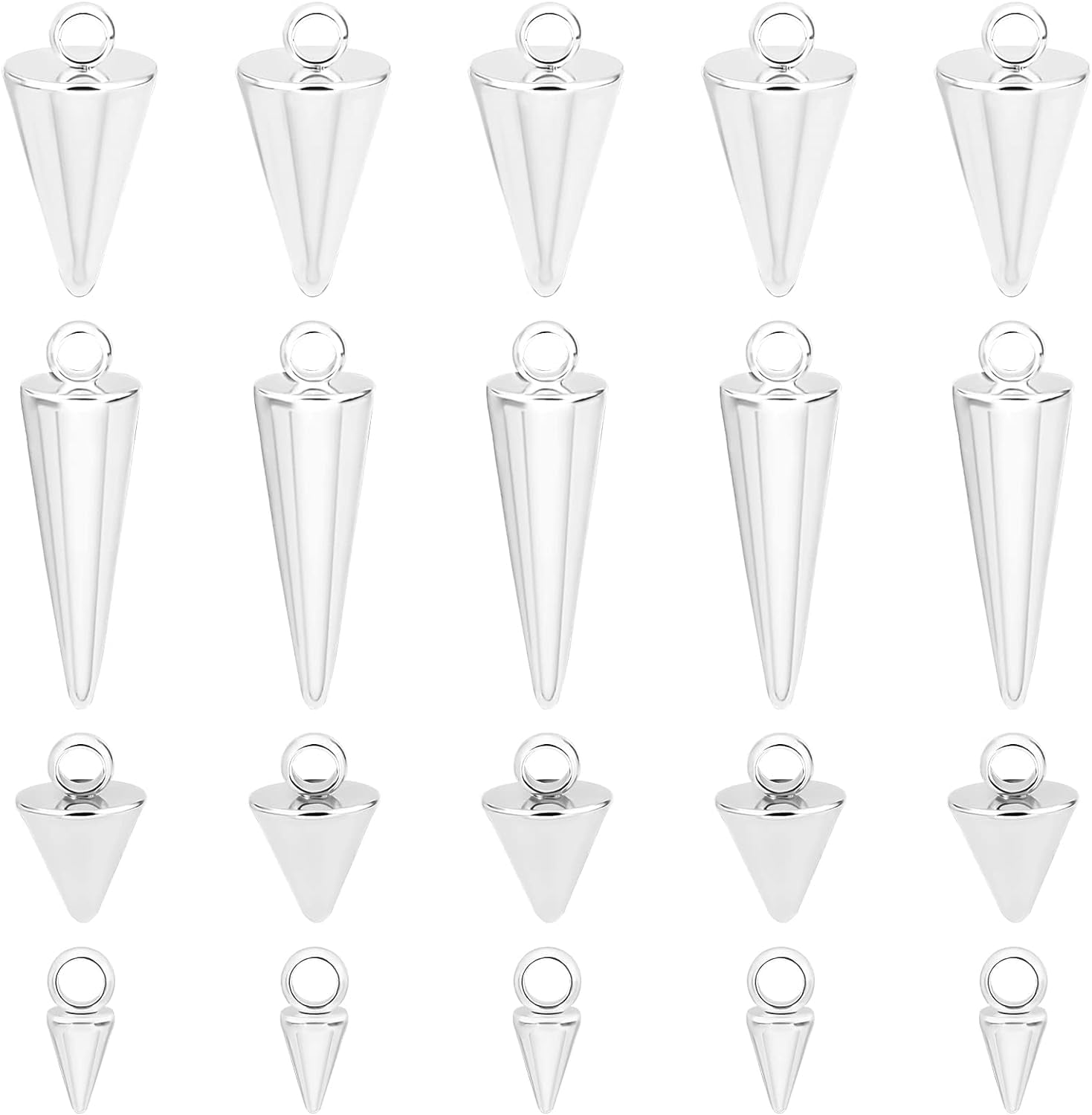 DIY 24pcs 4 Sizes Spike Hypoallergenic Pendants Silver Stainless Steel ...