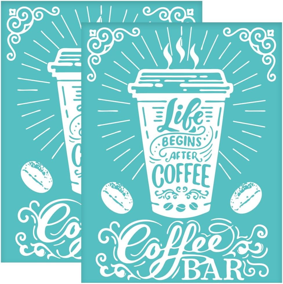 DIY 2Pcs 11x8.6 Inch Coffee Pattern Self-Adhesive Silk Screen Printing ...