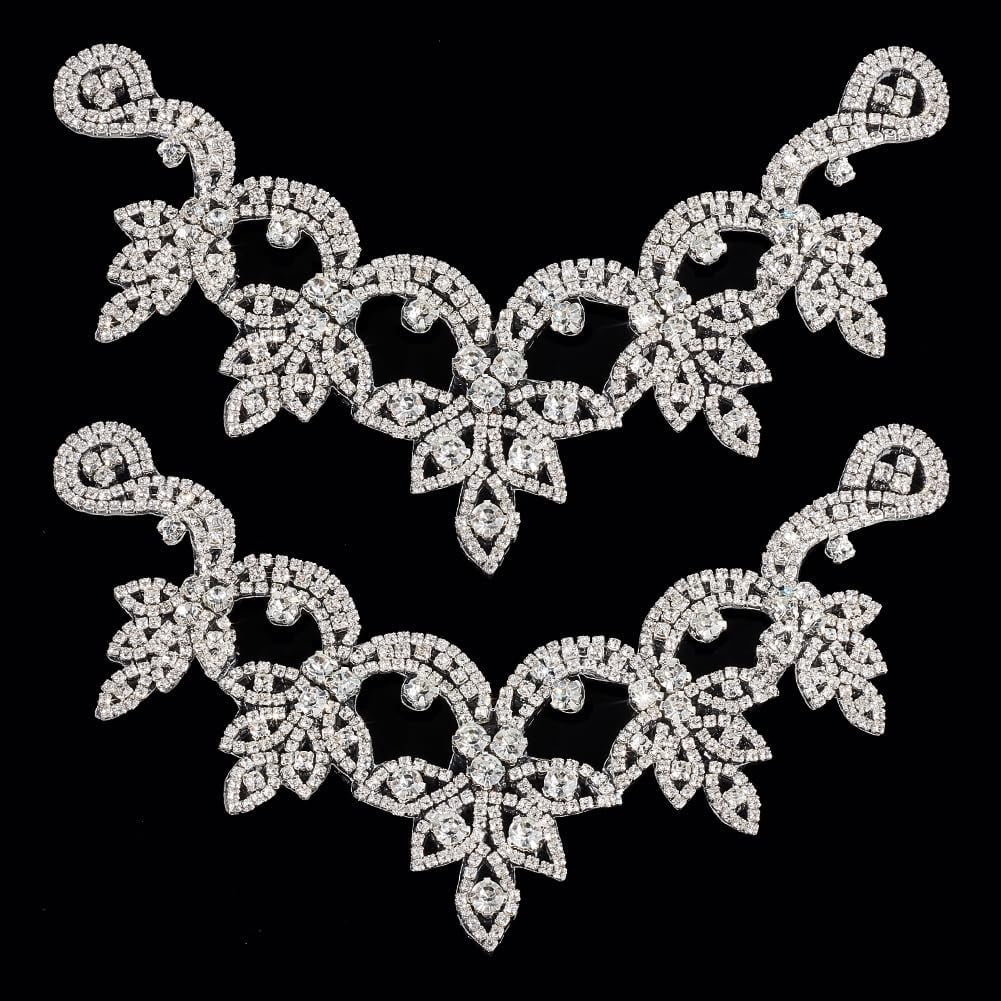 DIY 2Pcs Rhinestone Applique Handmade Rhinestones Lace Trim Patches ...