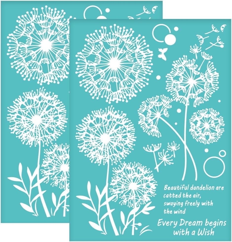DIY 2Pcs Self-Adhesive Silk Screen Printing Stencil Dandelion Pattern ...