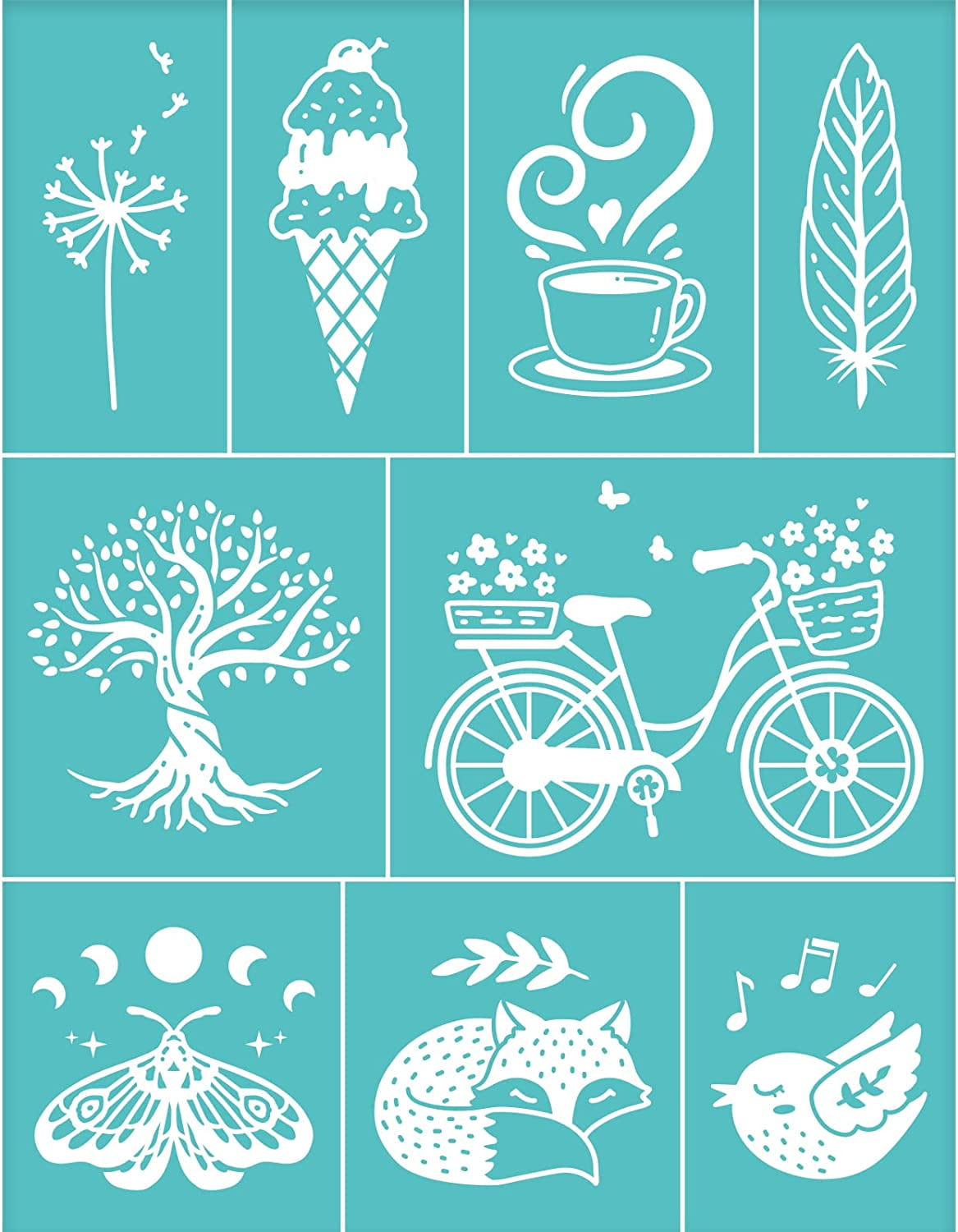 DIY 2Pcs Self-Adhesive Silk Screen Printing Stencil Ice Cream Tree Bike ...
