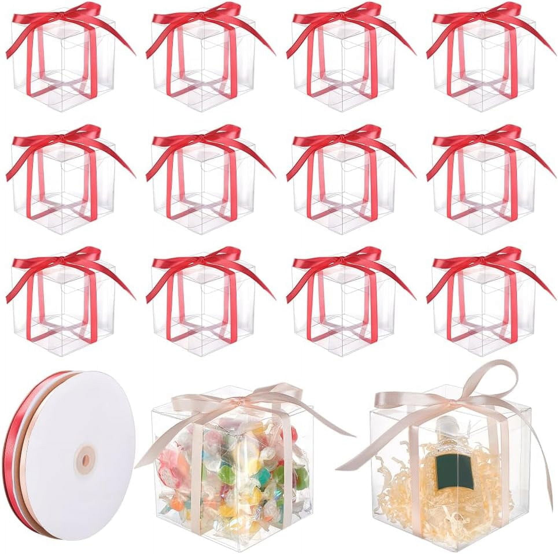 DIY 30 Pcs Clear Gift Boxes with Satin Ribbon Plastic Favor Boxes 3.5x3 ...