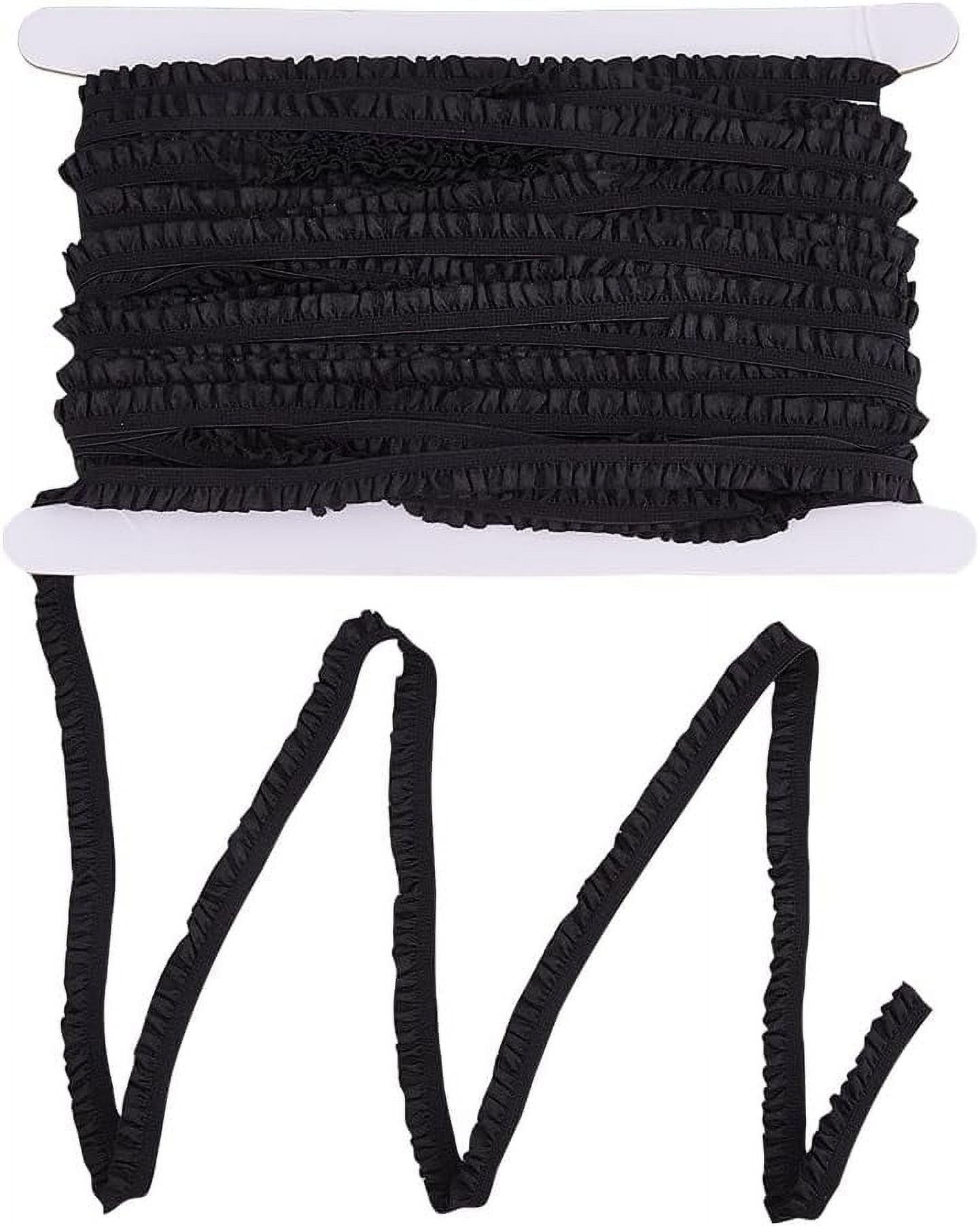DIY 30 Yards 10mm/0.39" Pleated Elastic Lace Trim Black Polyester Tiny ...
