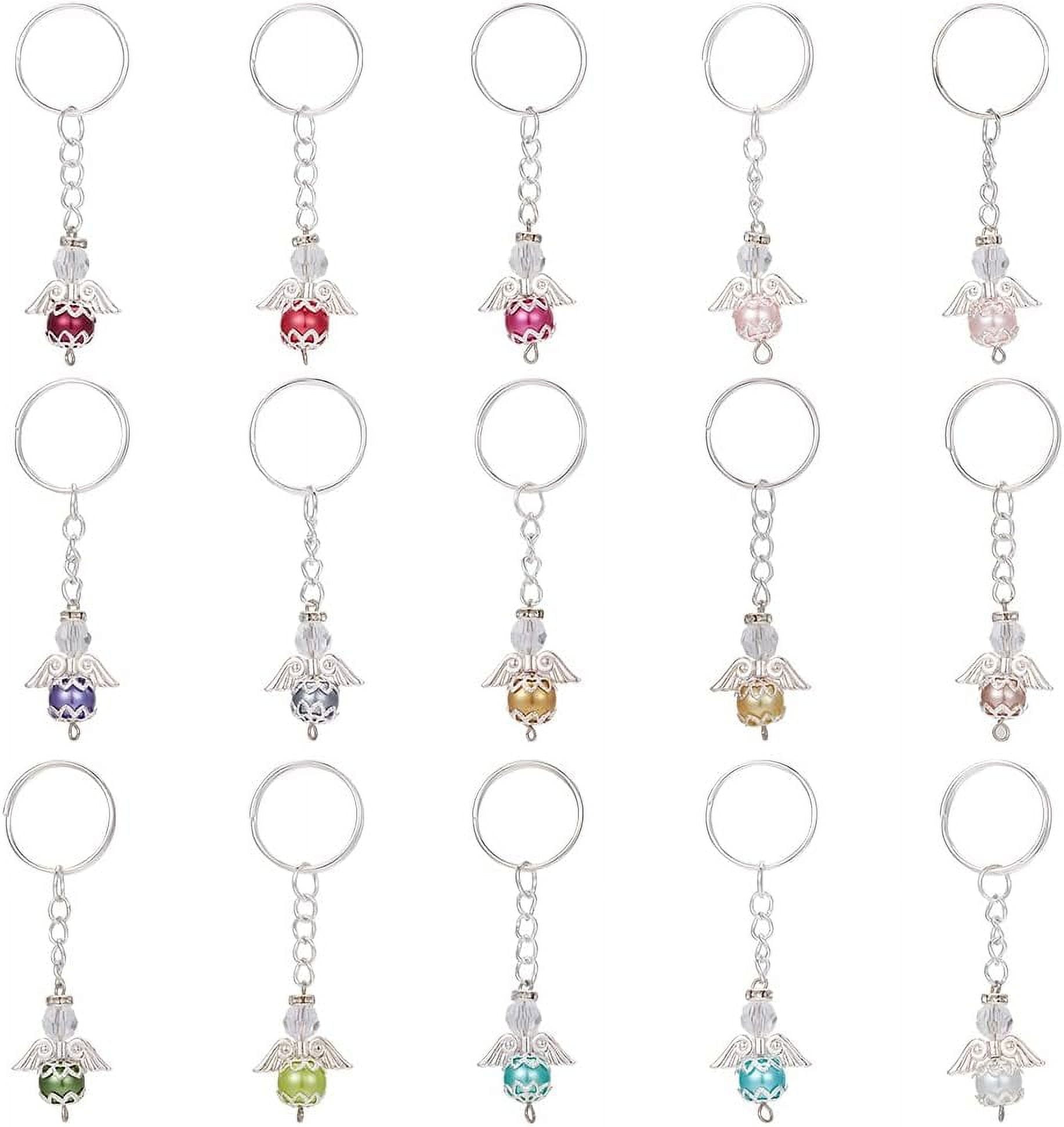 DIY 30Pcs Angel Keychains Angel Wing Pearl Beads Keychain Pendants ...