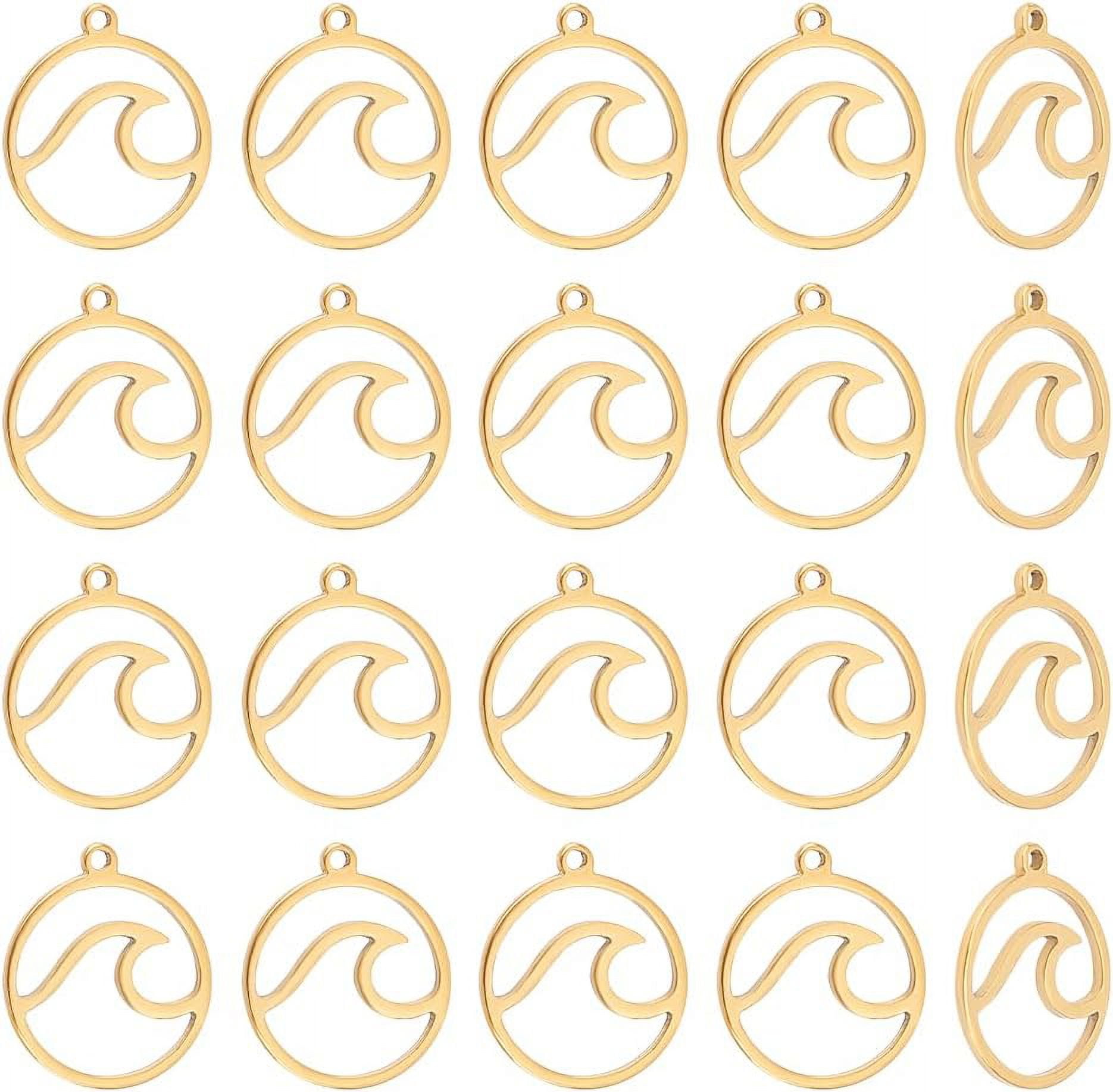 DIY 30pcs Golden Wave Charms Flat Round with Wave Stainless Steel ...
