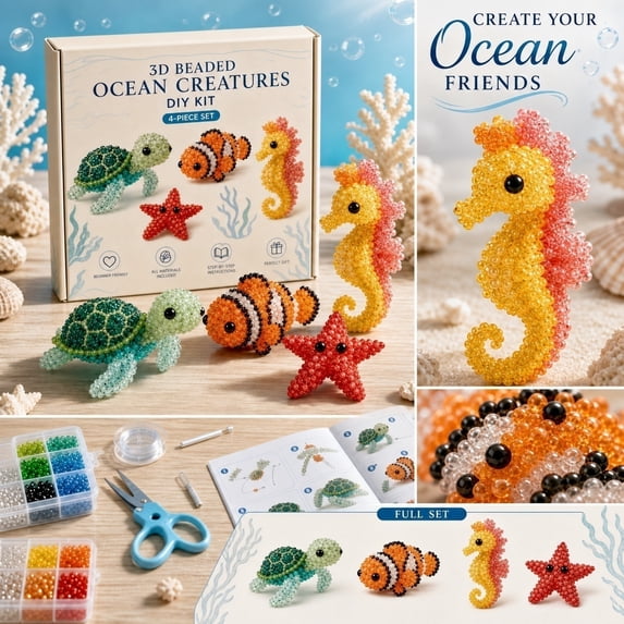 DIY 3D Beaded Animal Craft Kit – Beginner Friendly, 4 Styles, Complete ...