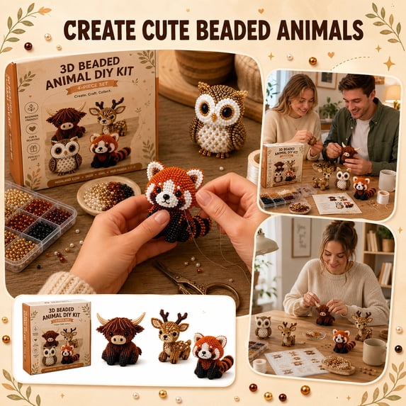 DIY 3D Beaded Animal Craft Kit Handmade Jewelry Art Set with Colorful ...