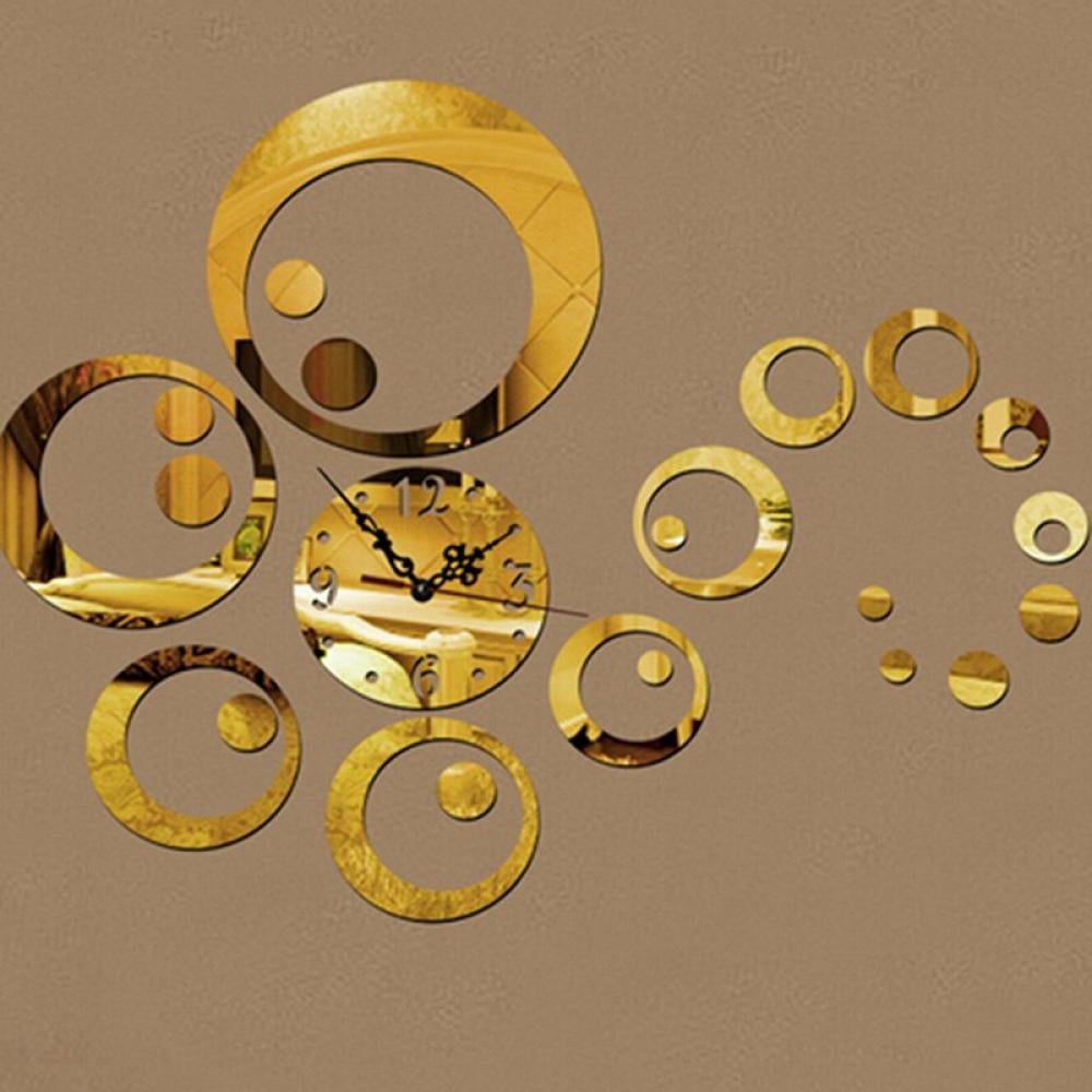DIY 3D EVA Metal Art Wall Hanging Clock Circle Rings Flash Stickers ...