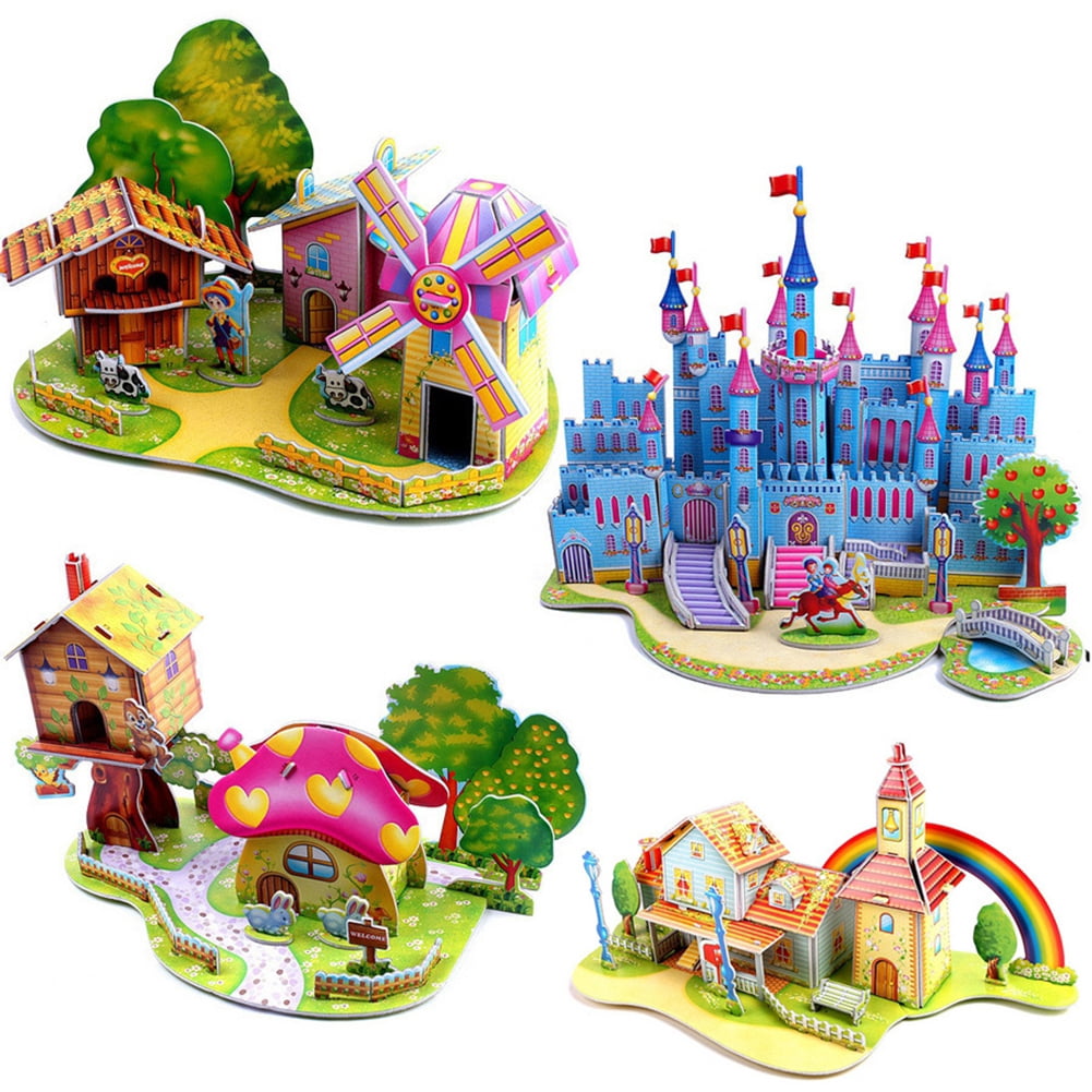 DIY 3D House Castle Windmill Model Assembling Puzzles Early Learning ...