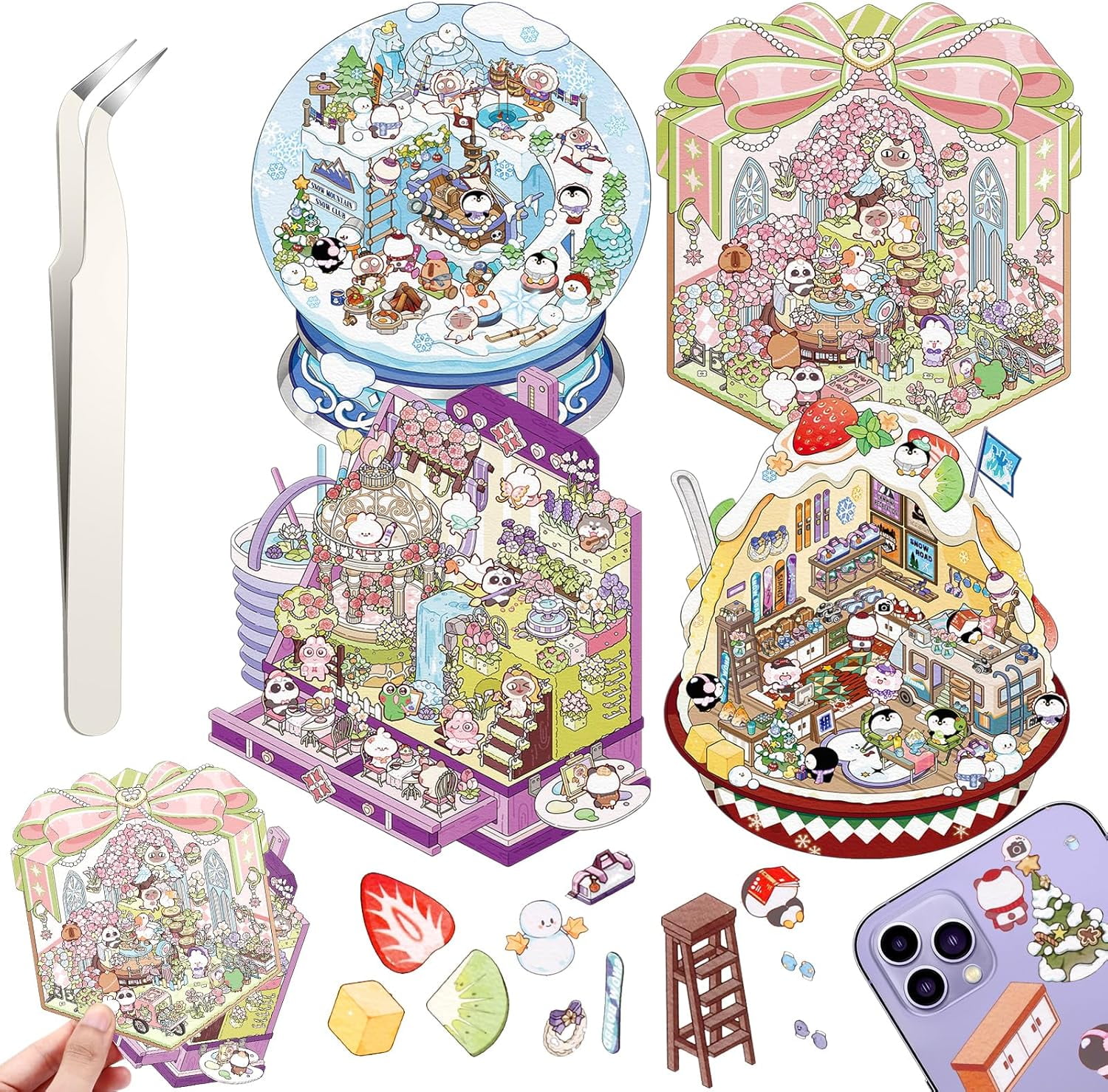 DIY 3D House Stickers, 4 Set Fun DIY Stickers Scene Make Your Own ...