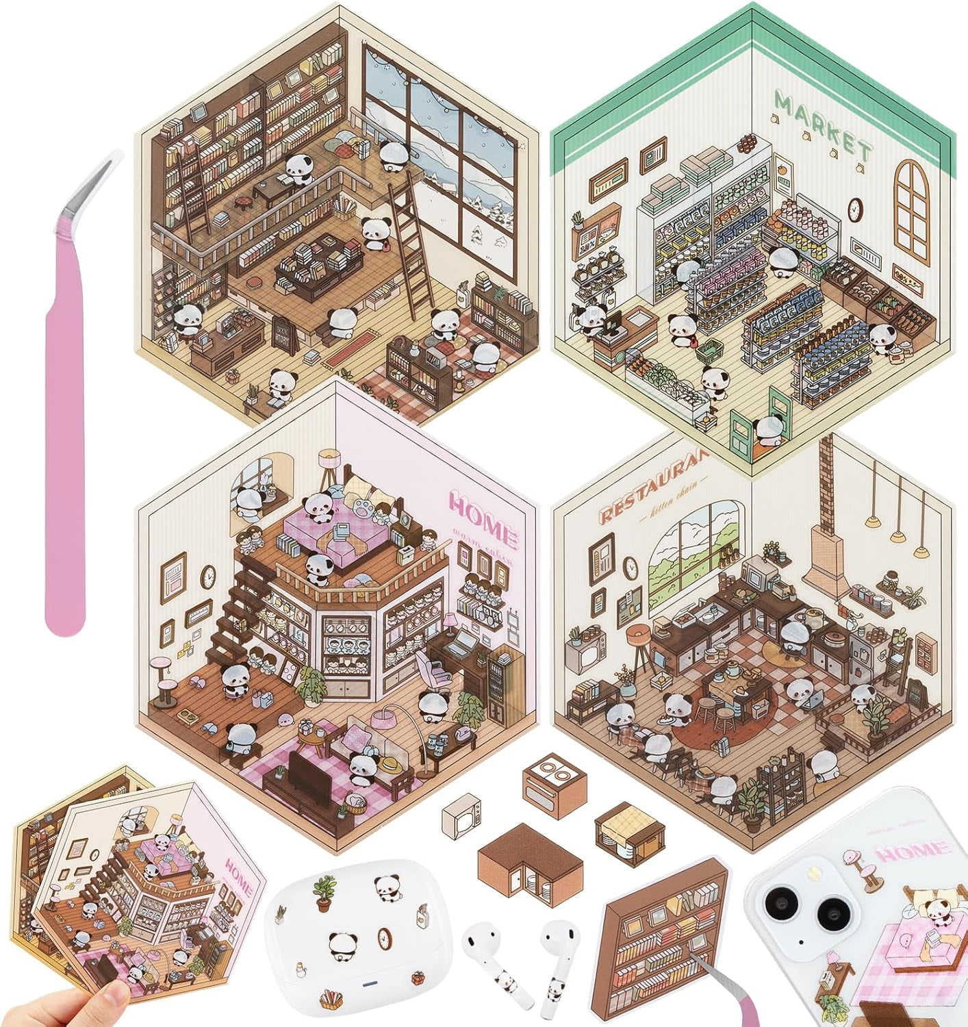 DIY 3D House Stickers, 4 Sets Fun DIY Stickers Scene Make Your Own Mini ...