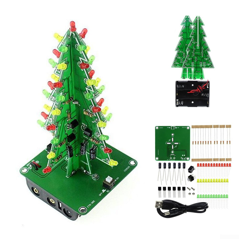 DIY 3D LED Flashing Christmas Tree Circuit Kit Glitter Electronic ...