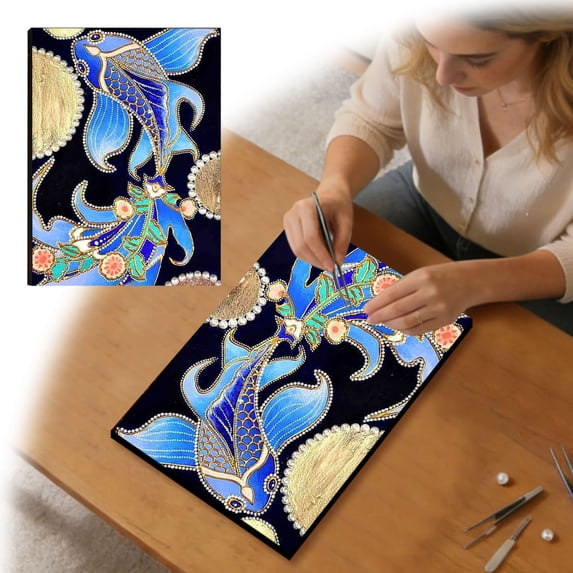 DIY 3D Plastic Pearl Blue Carp Painting Kit Pearl Gemstone Art Craft ...