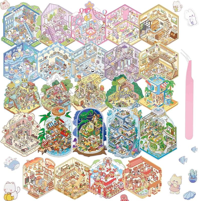 DIY 3D Sticker Scene, 24 Sets DIY Sticker Therapy for Adult Make Your ...