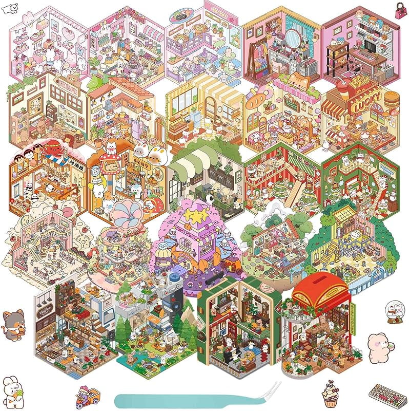 DIY 3D Sticker Scene, 24 Sets DIY Sticker Therapy for Adult Make Your ...